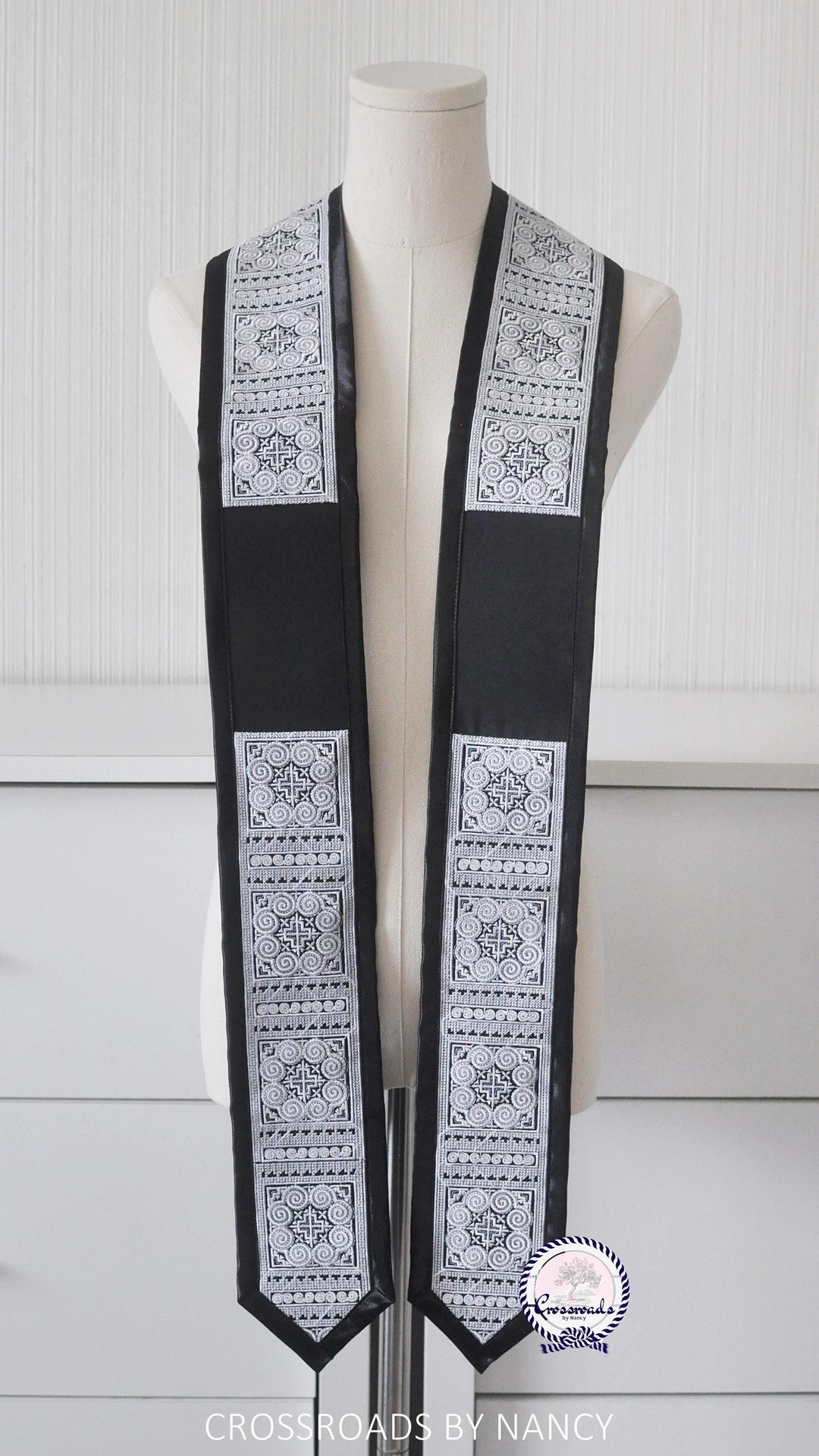 Hmong Embroidery Graduation Stole Black Personalize With Your Details ...