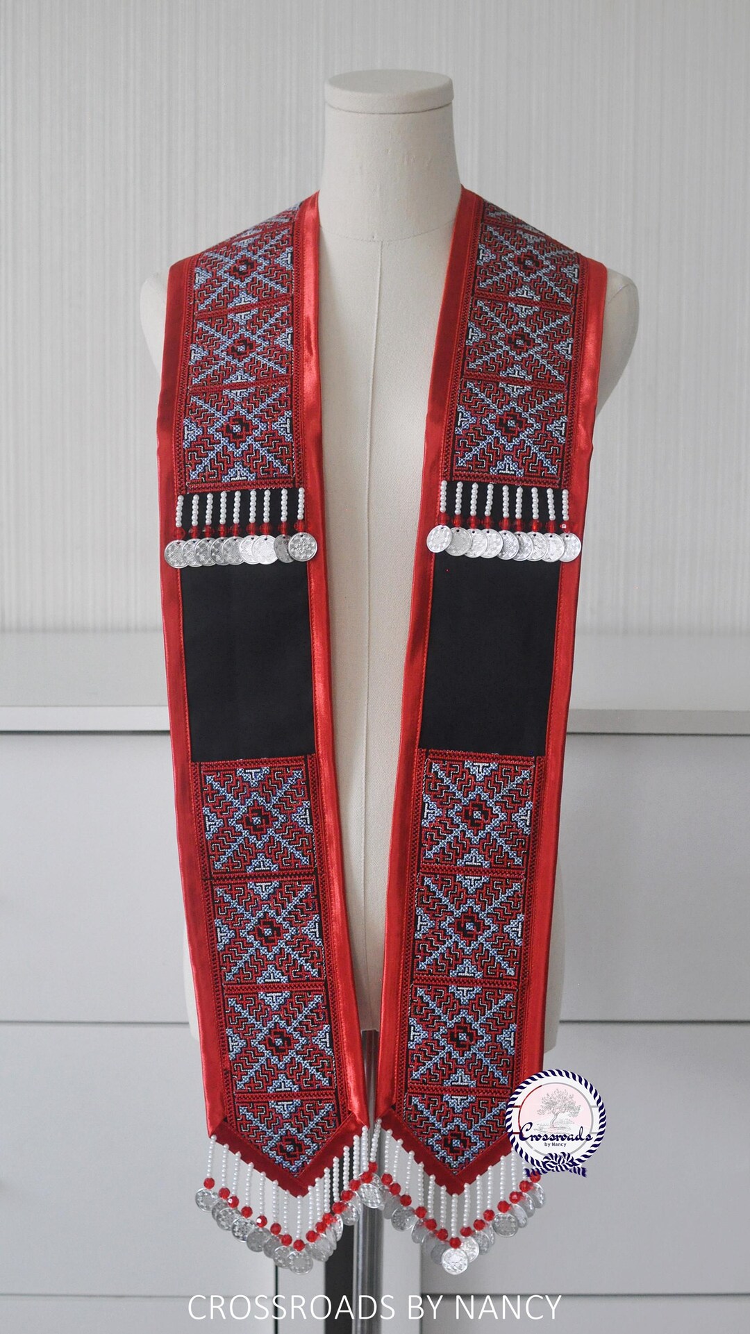 Hmong Embroidery Graduation Stole - Red - Personalize With Your Details ...