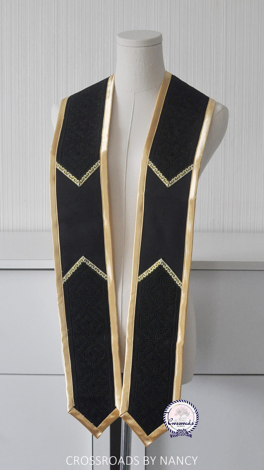 Hmong Embroidery Graduation Stole - Black and Gold - Personalize With ...