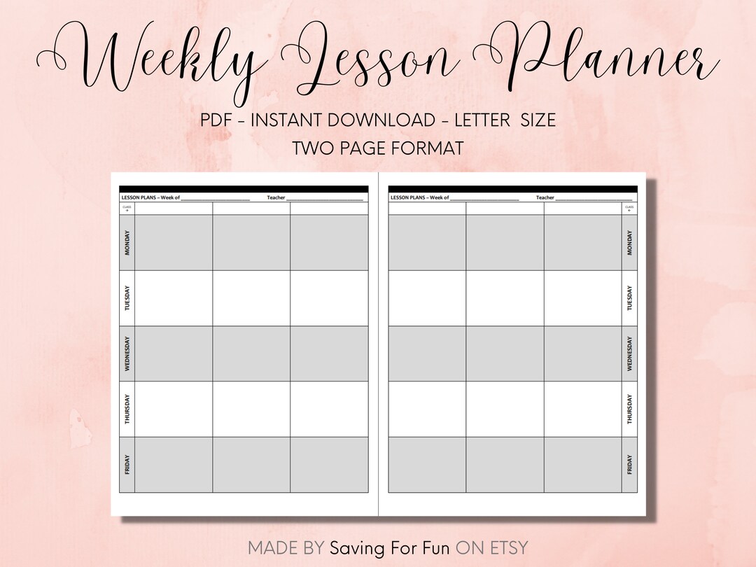 Printable Weekly Lesson Planner - Etsy