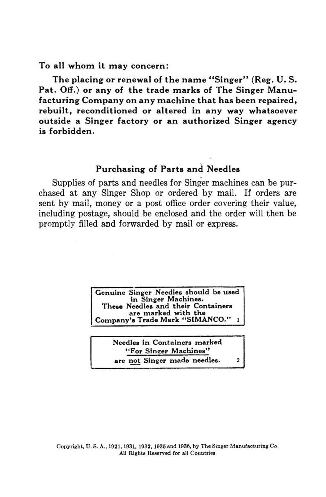 Singer 127 128 Adjusters Manual Form 20322 | Vintage Sewing Machine ...