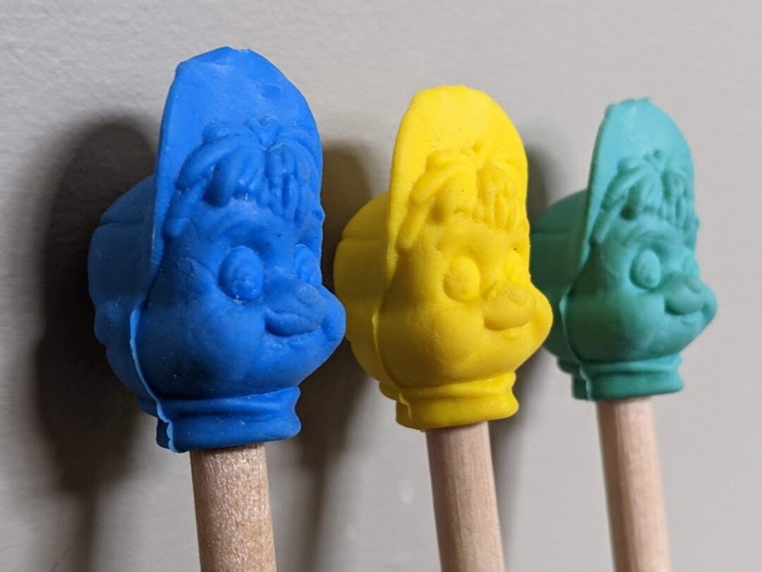Lot of 3 Vintage Rubber Pencil Topper eraser ALVIN & the CHIPMUNKS From ...