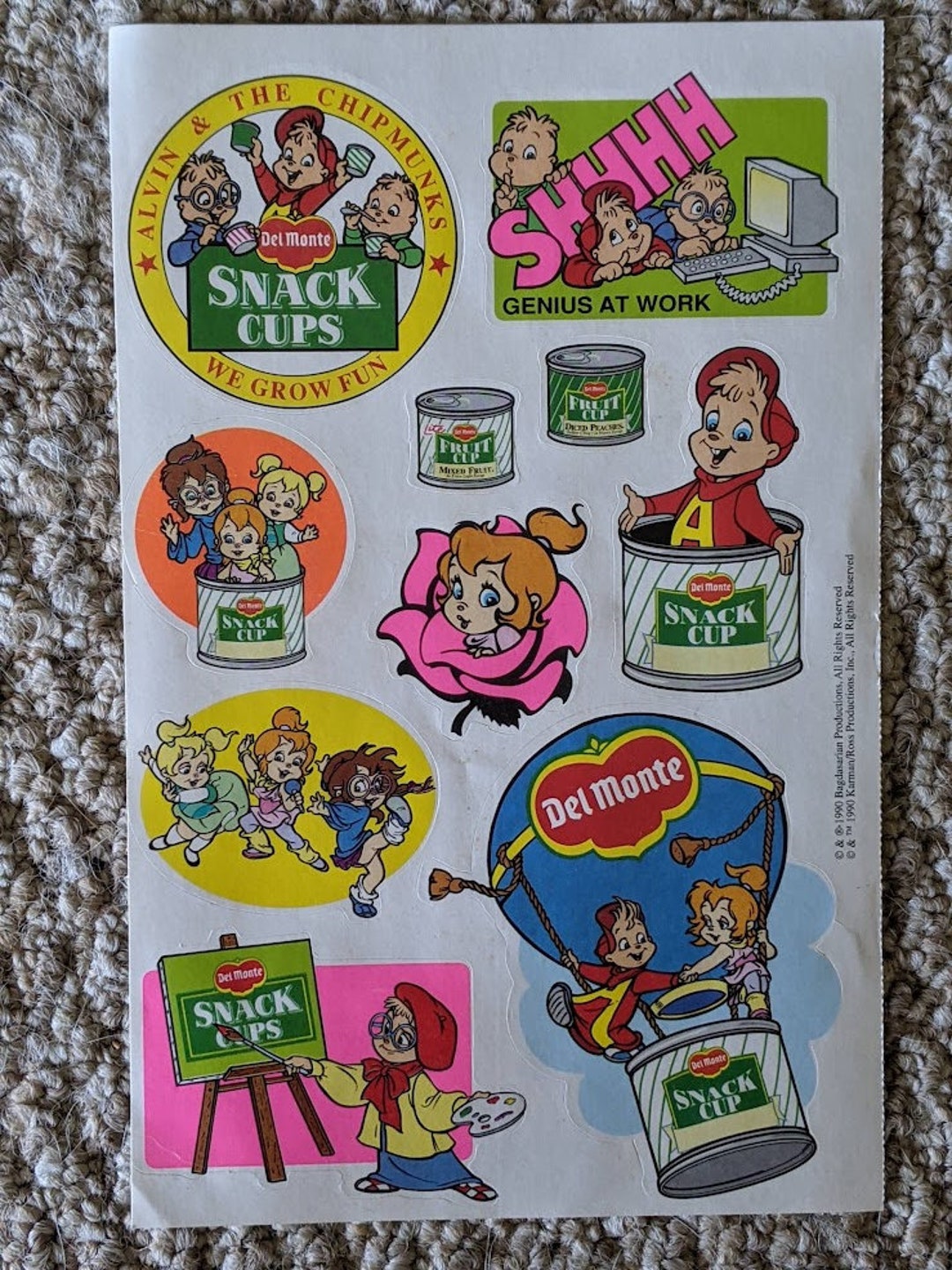 One Original Sheet of 1990 CHIPETTES and ALVIN & the CHIPMUNKS Delmonte ...
