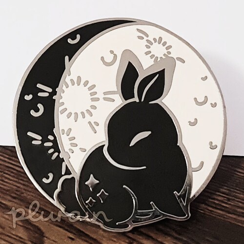 Moon Rabbit Hard Enamel Pin Gold Black Bunny Rabbit Lapel - Etsy