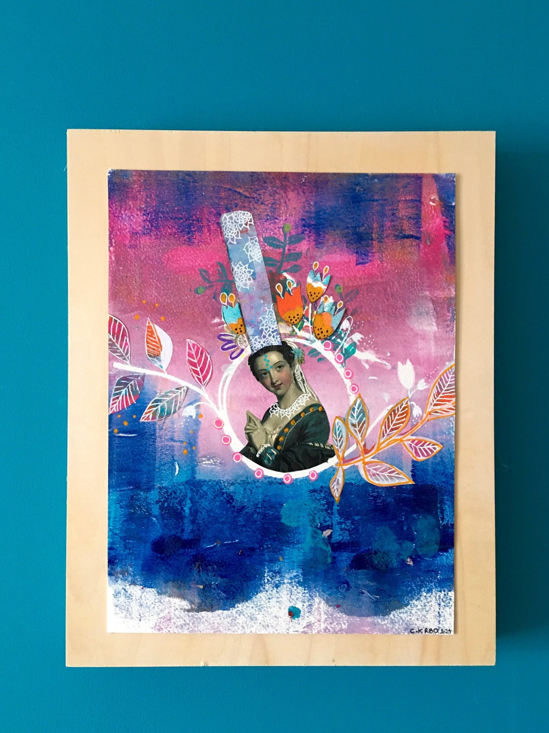 Acrylic Painting and Collage on Pretty Breton Paper 1 - Etsy
