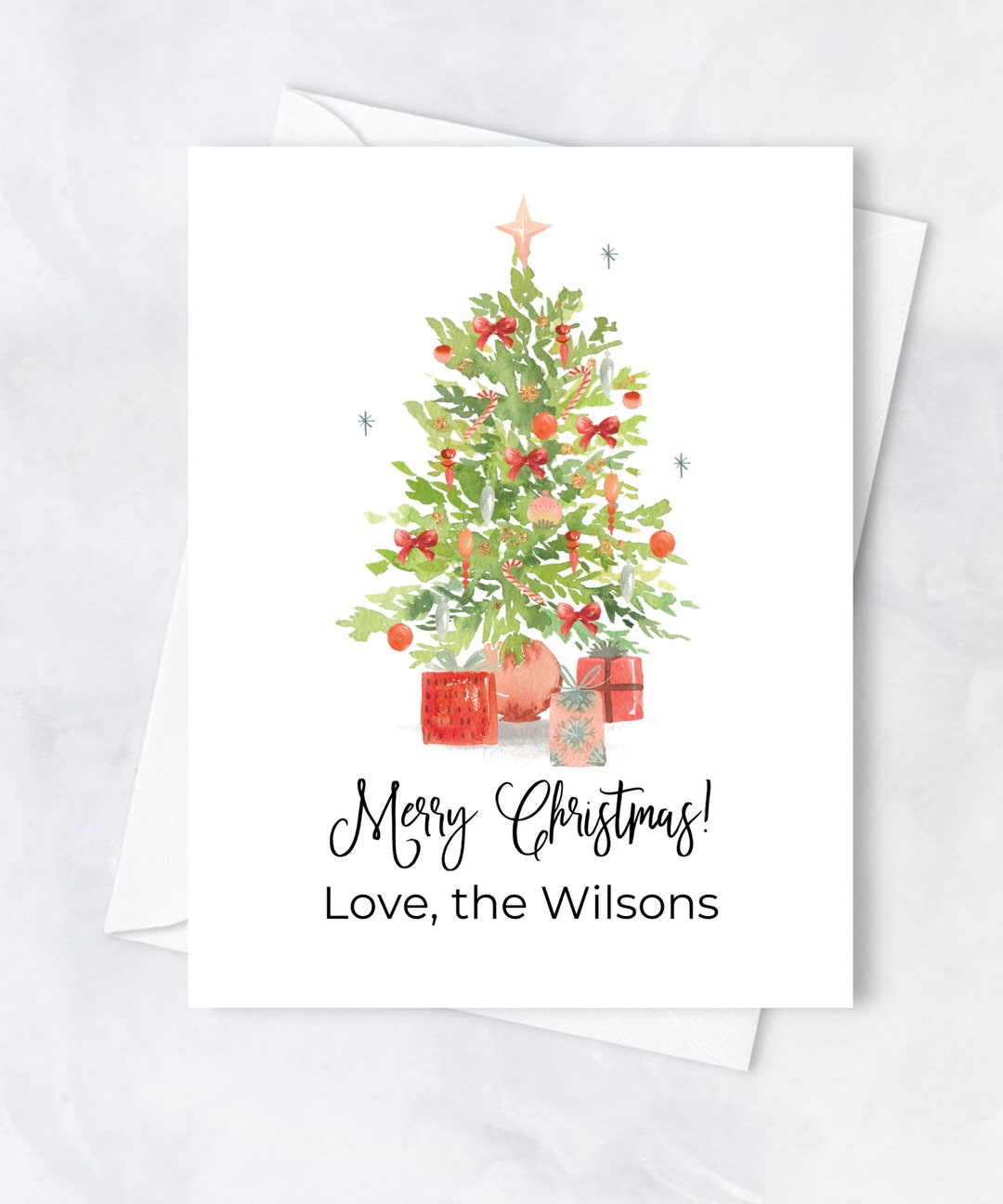 Watercolor Christmas Tree Card Set Simple Christmas Cards - Etsy