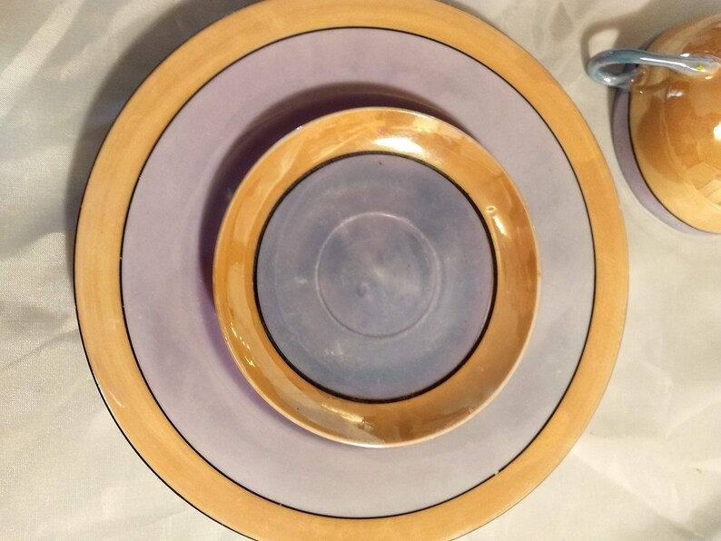 Blue and Peach Lusterware 3 Piece Set - Etsy