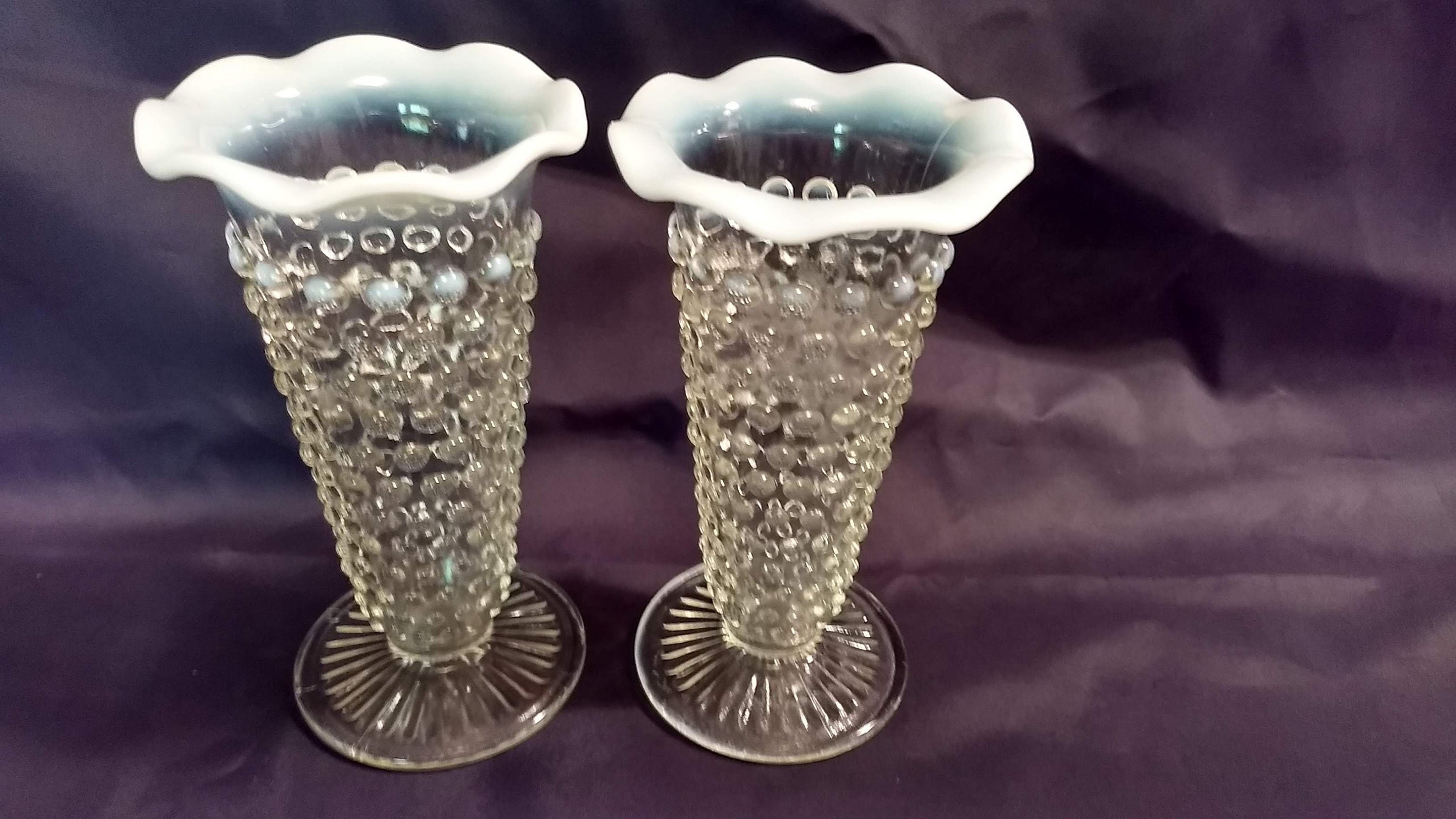 Anchor Hocking Moonstone Opalescent Hobnail Footed Vases | Etsy