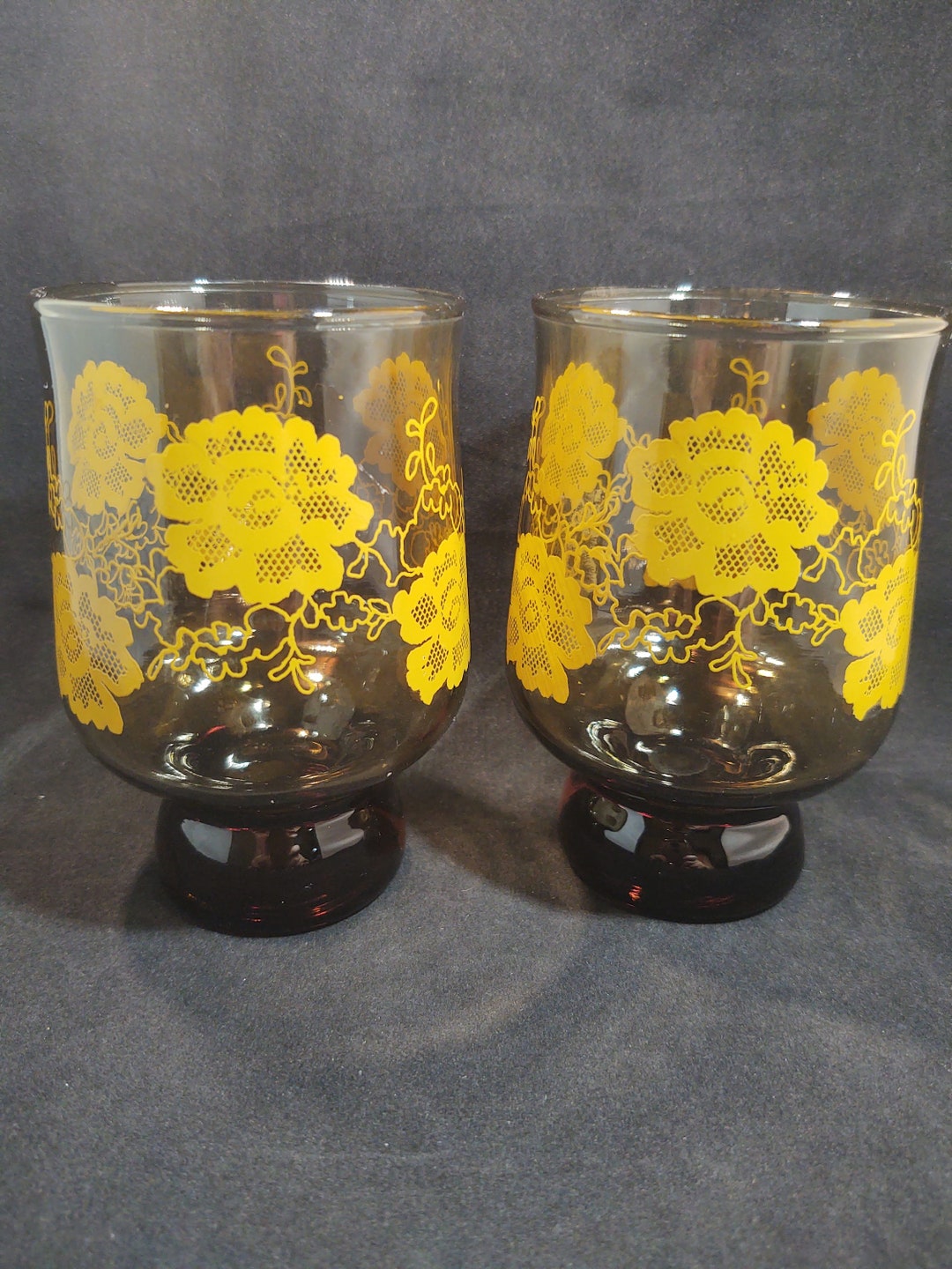 Vintage Stackable Juice Glasses in Tawny Gold With Yellow Floral ...