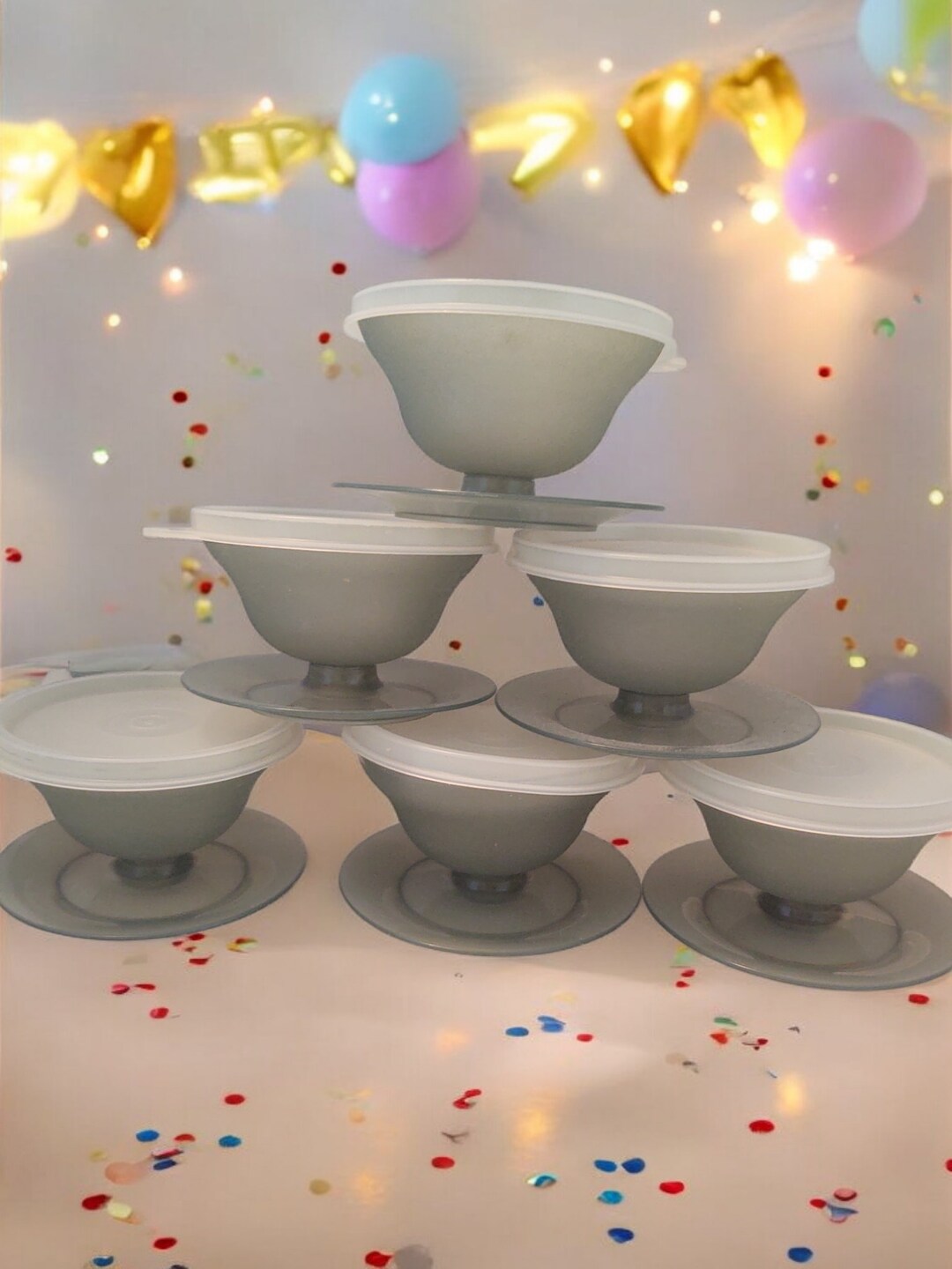 Vintage Tupperware Pudding Cups in Frosted Smoke, Set of 6 (complete ...