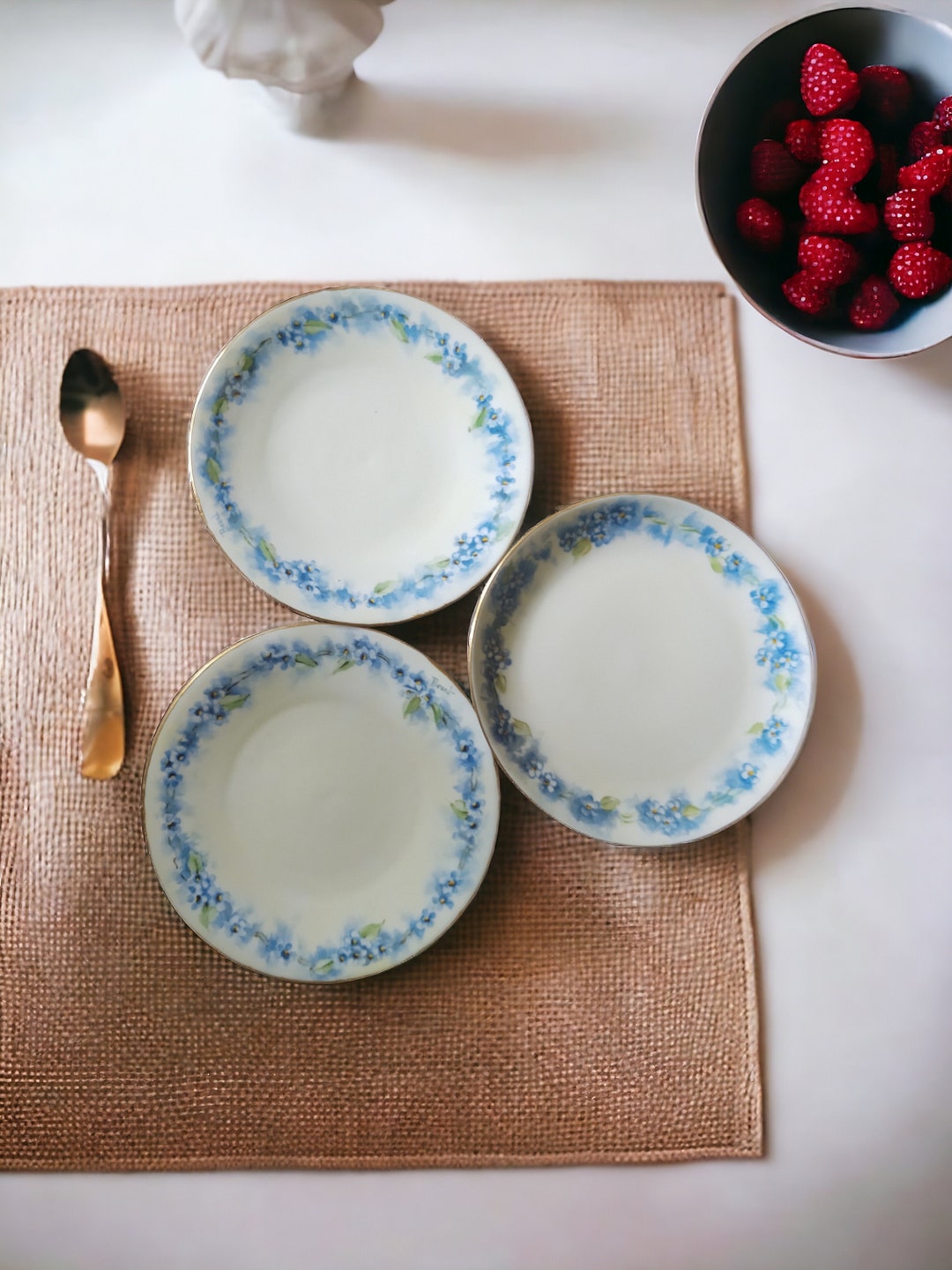 Vintage Forget Me Not Hand Painted and Signed Dessert Plates, Set of 3 ...