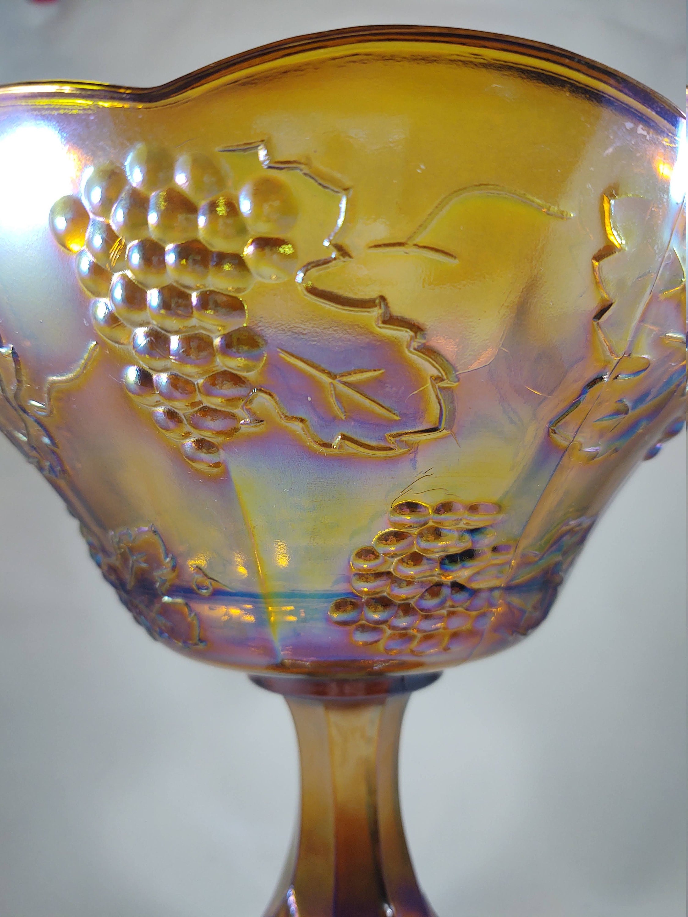 Colony Harvest Round Compote in Carnival Amber | Etsy