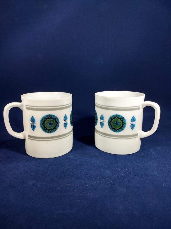 Vintage Japanese China Mugs With Blue and Green Design | Etsy
