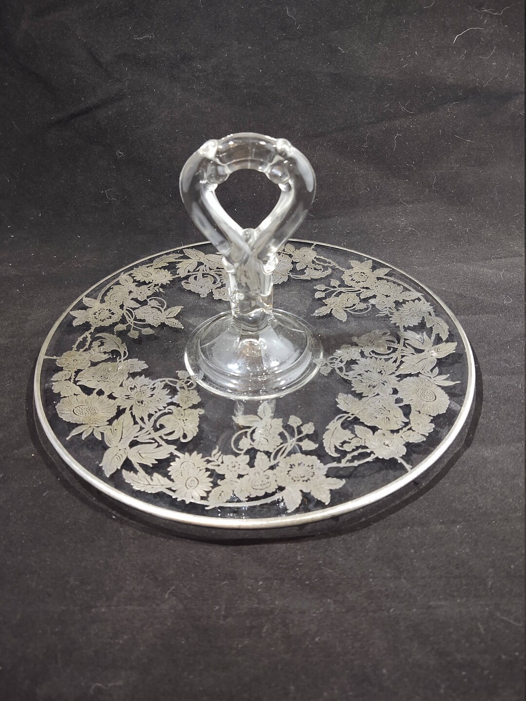 Indiana Glass Center Handle Tray With Heavy Silver Floral Overlay and ...