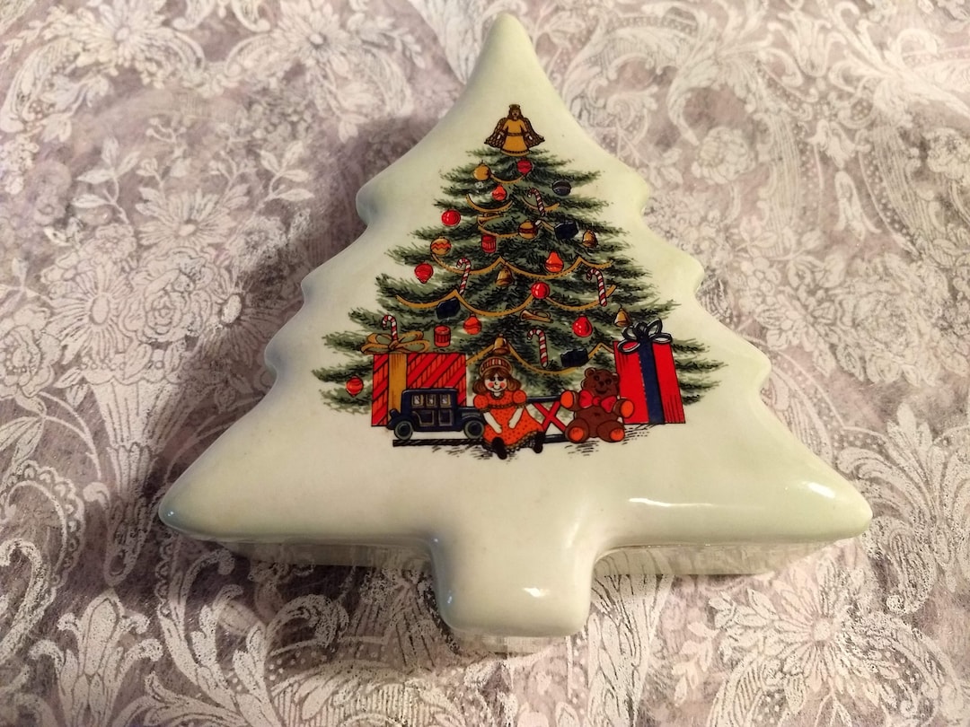Vintage Hand Painted Christmas Tree Shaped Trinket Box - Etsy