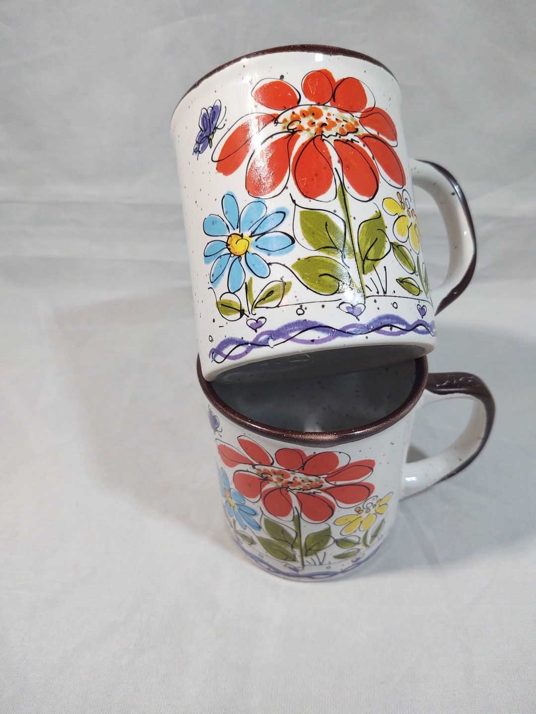 Vintage Colorful Floral Mugs From Japan, Set of 2 - Etsy