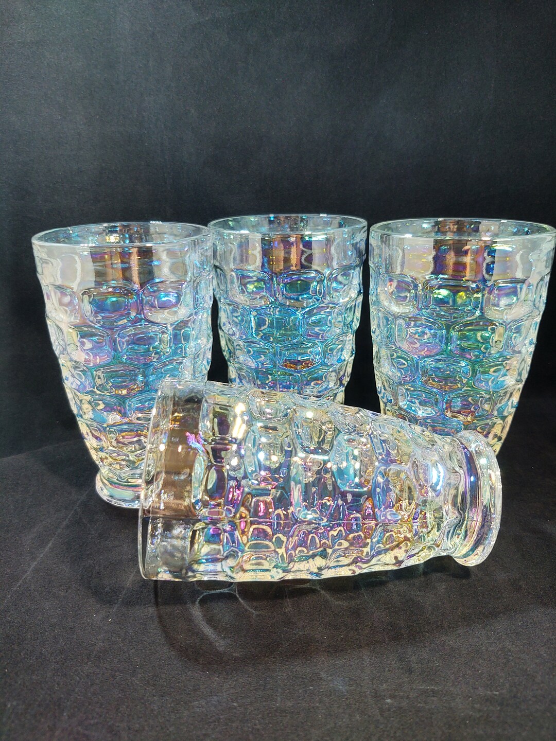 Vintage Federal Glass Yorktown Colonial Iridescent 12 Oz Flat Tumblers ...