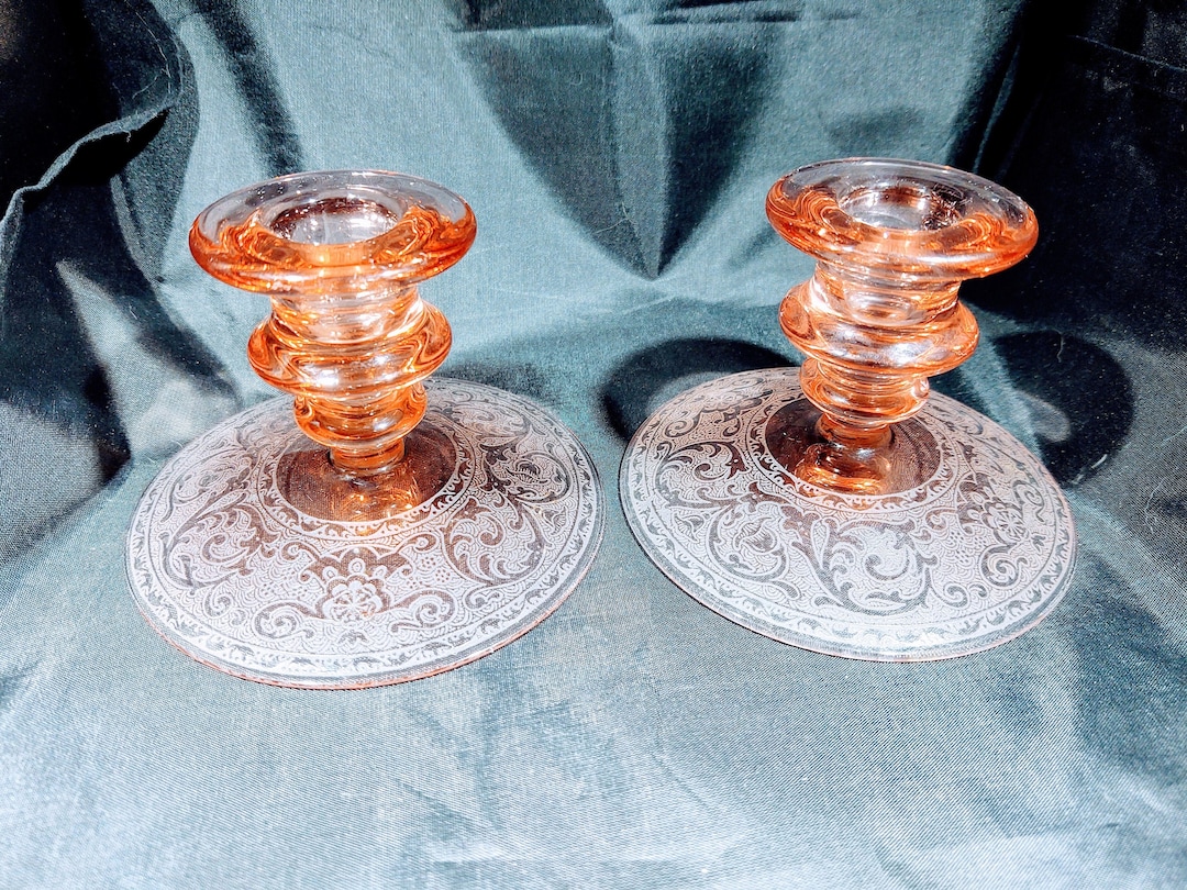 Cambridge Glass Etch 725 Single Light Candlesticks Set of 2 in Pink - Etsy