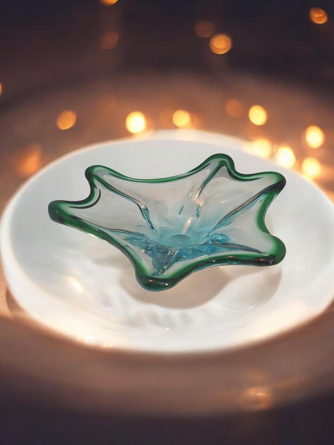 Vintage Free Form Art Glass Bowl in Blue and Green - Etsy