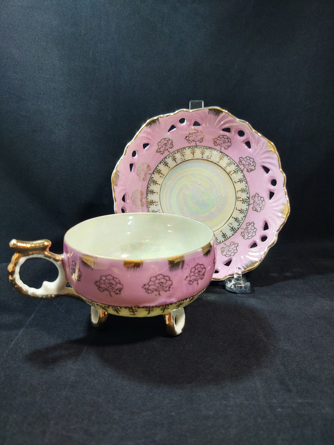 Antique Pink and White Lustreware 3 Toed Teacup and Saucer - Etsy