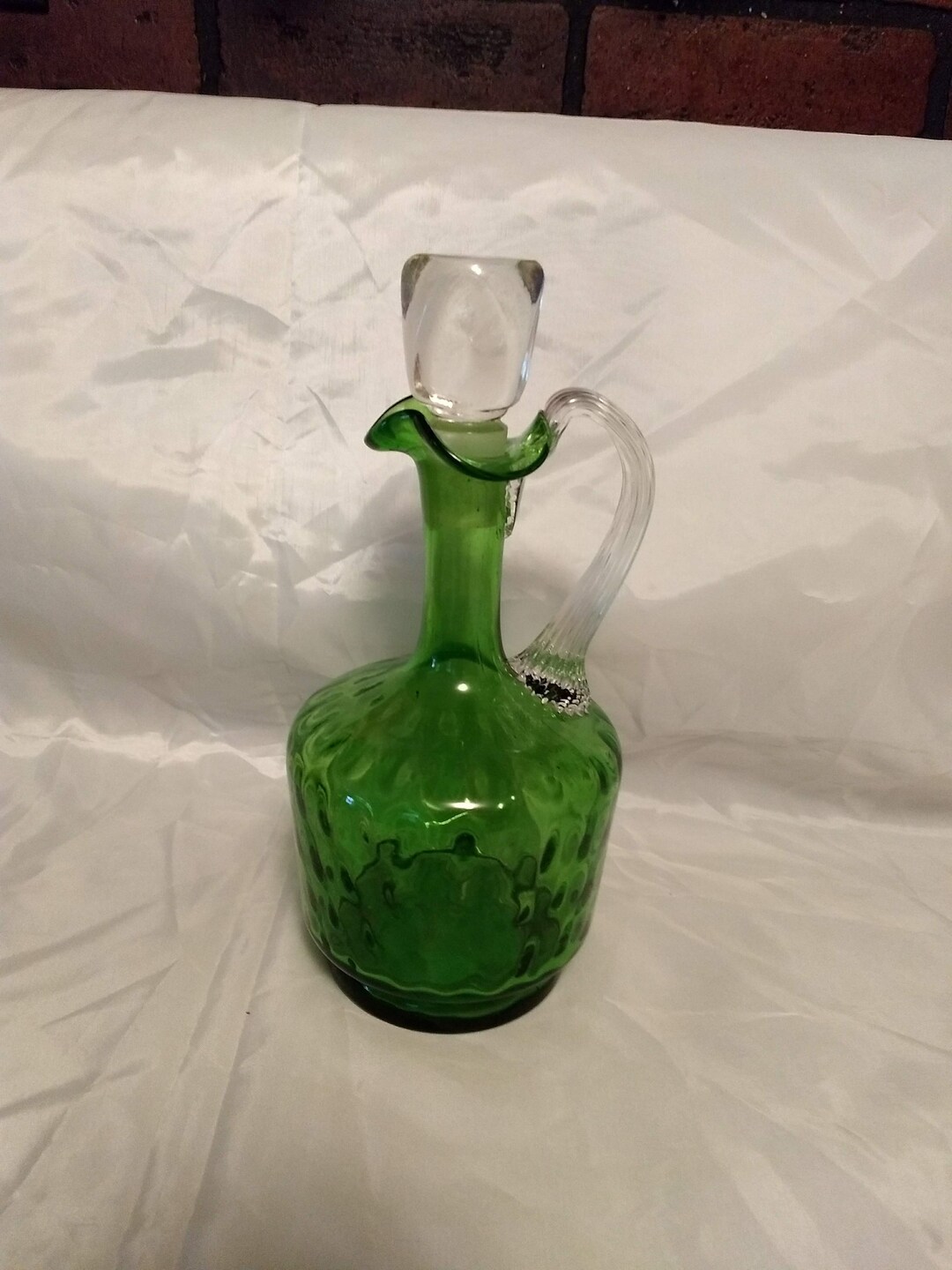 Vintage Green And Clear Glass Wine Jug Or Decanter Etsy