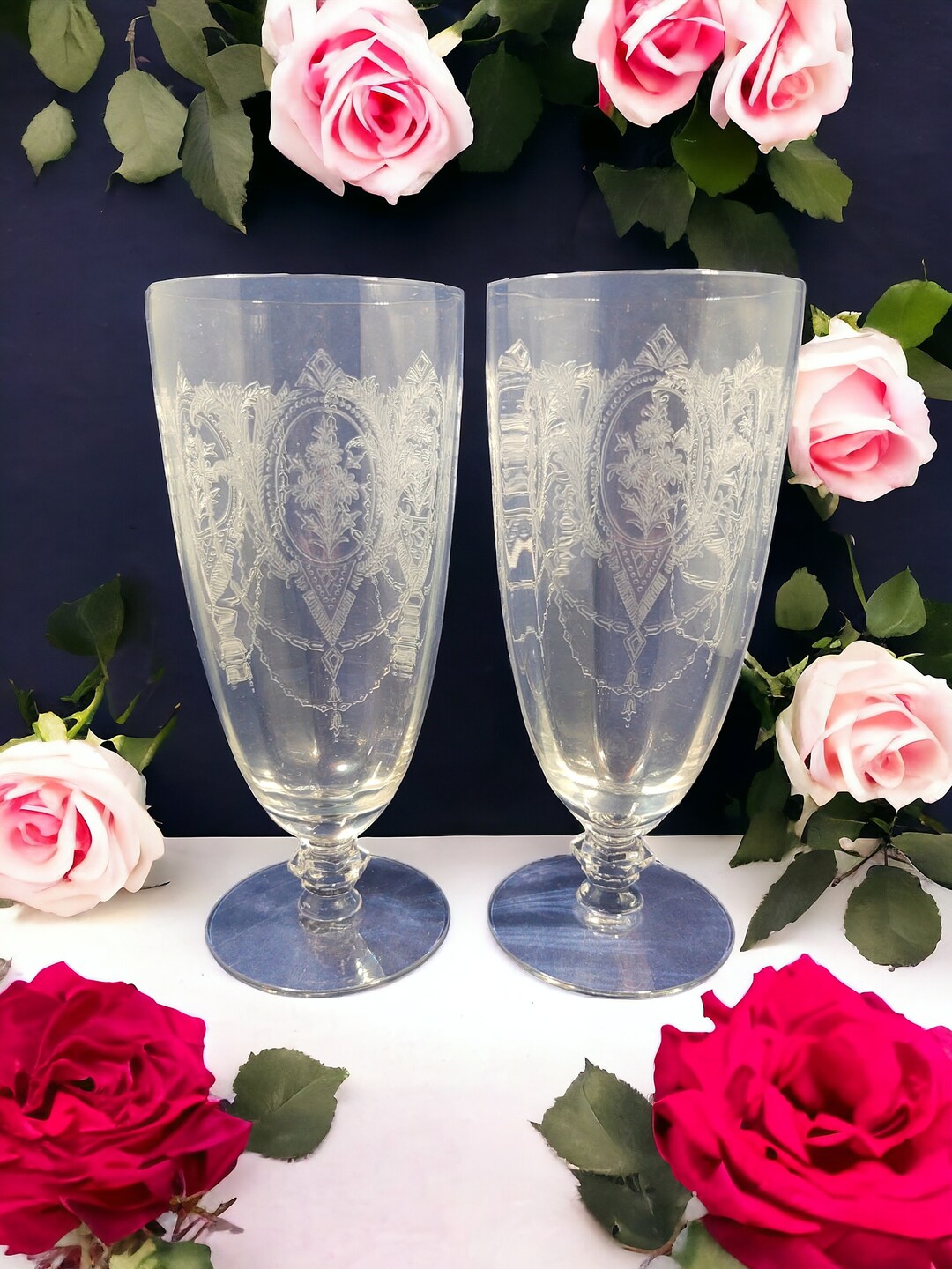 Tiffin Berian Footed Iced Tea Glasses, Set of 2 - Etsy