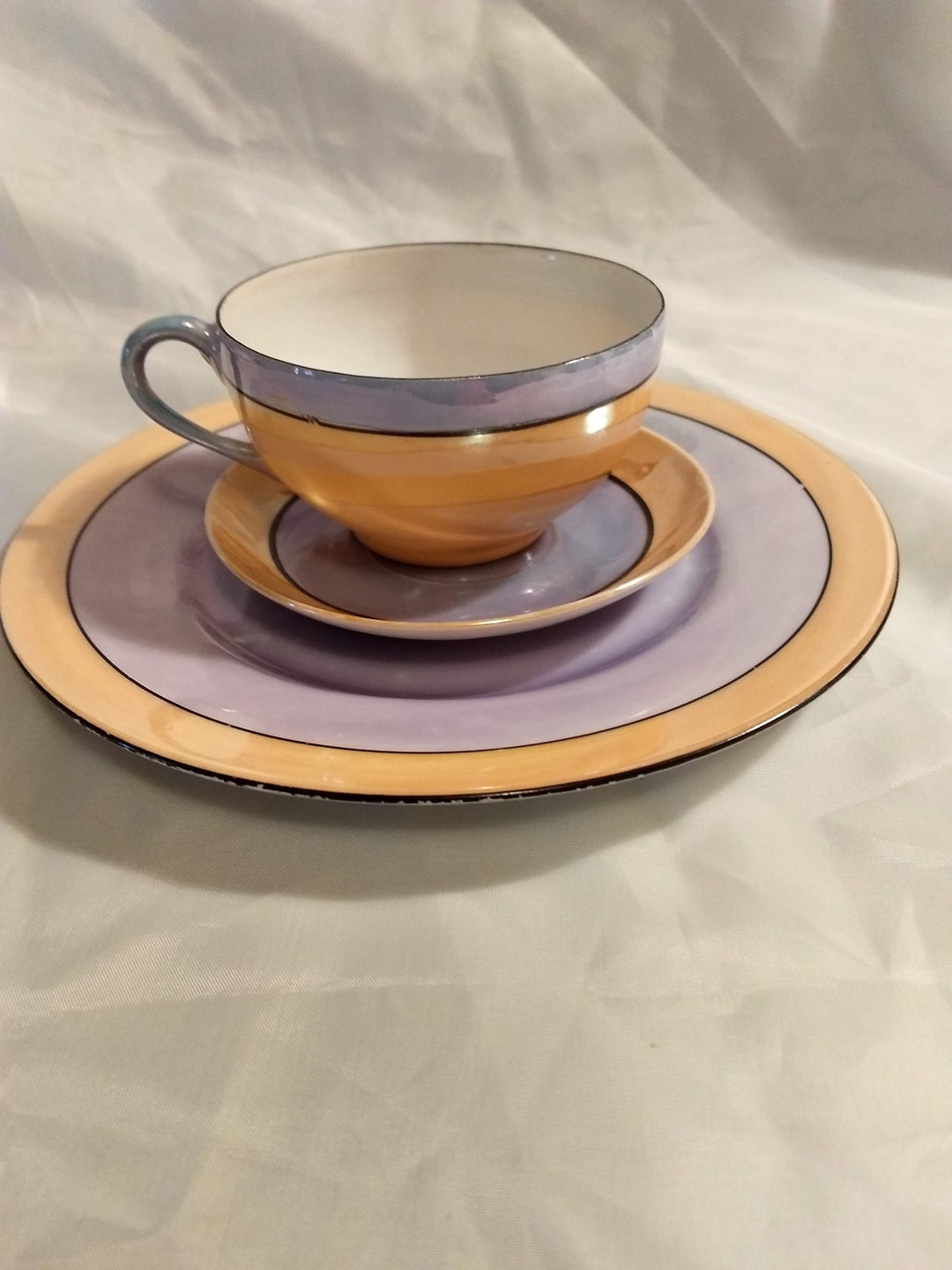 Blue and Peach Lusterware 3 Piece Set - Etsy