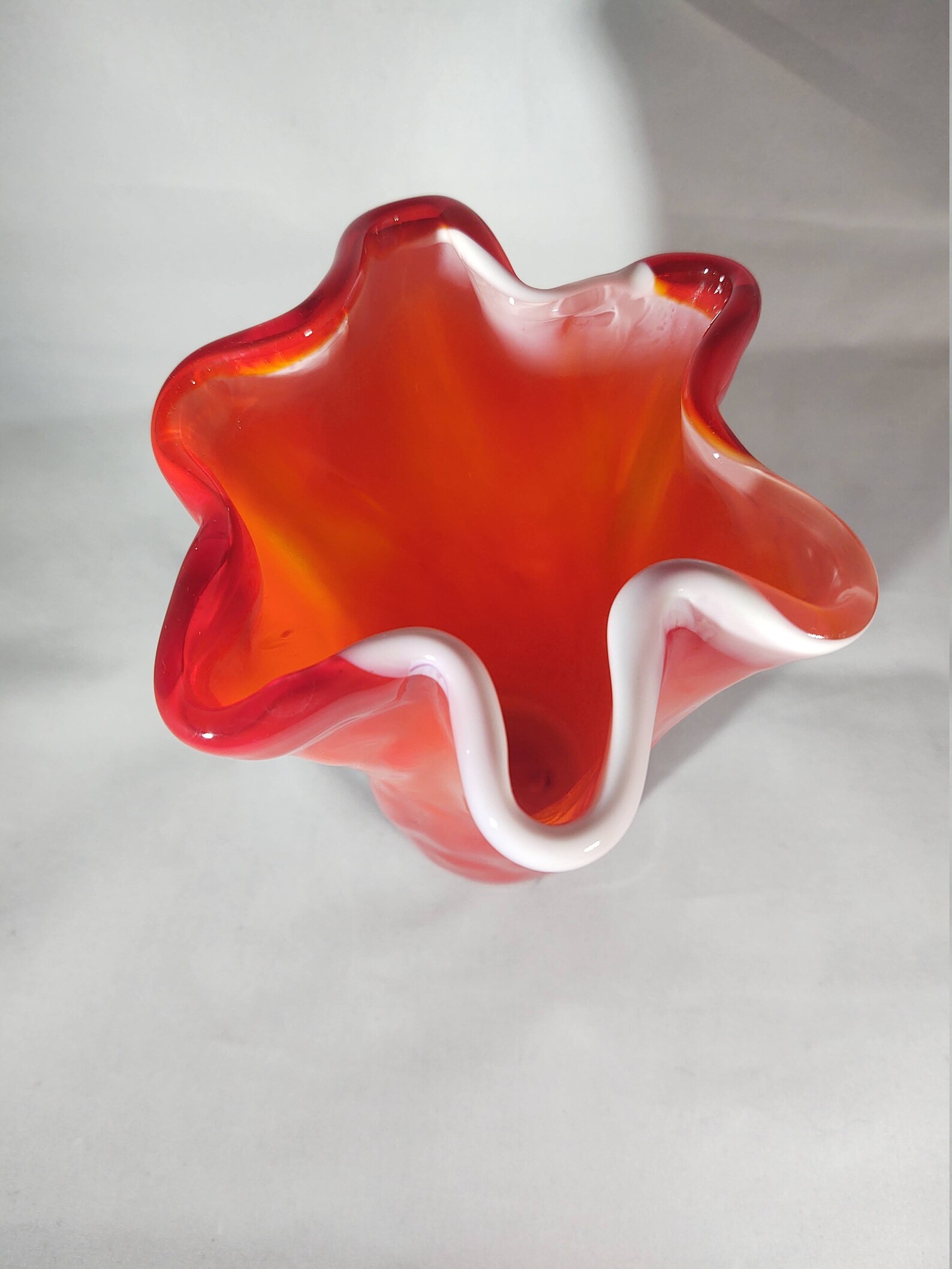 Art Glass Handkerchief Vase in Red Orange and White - Etsy