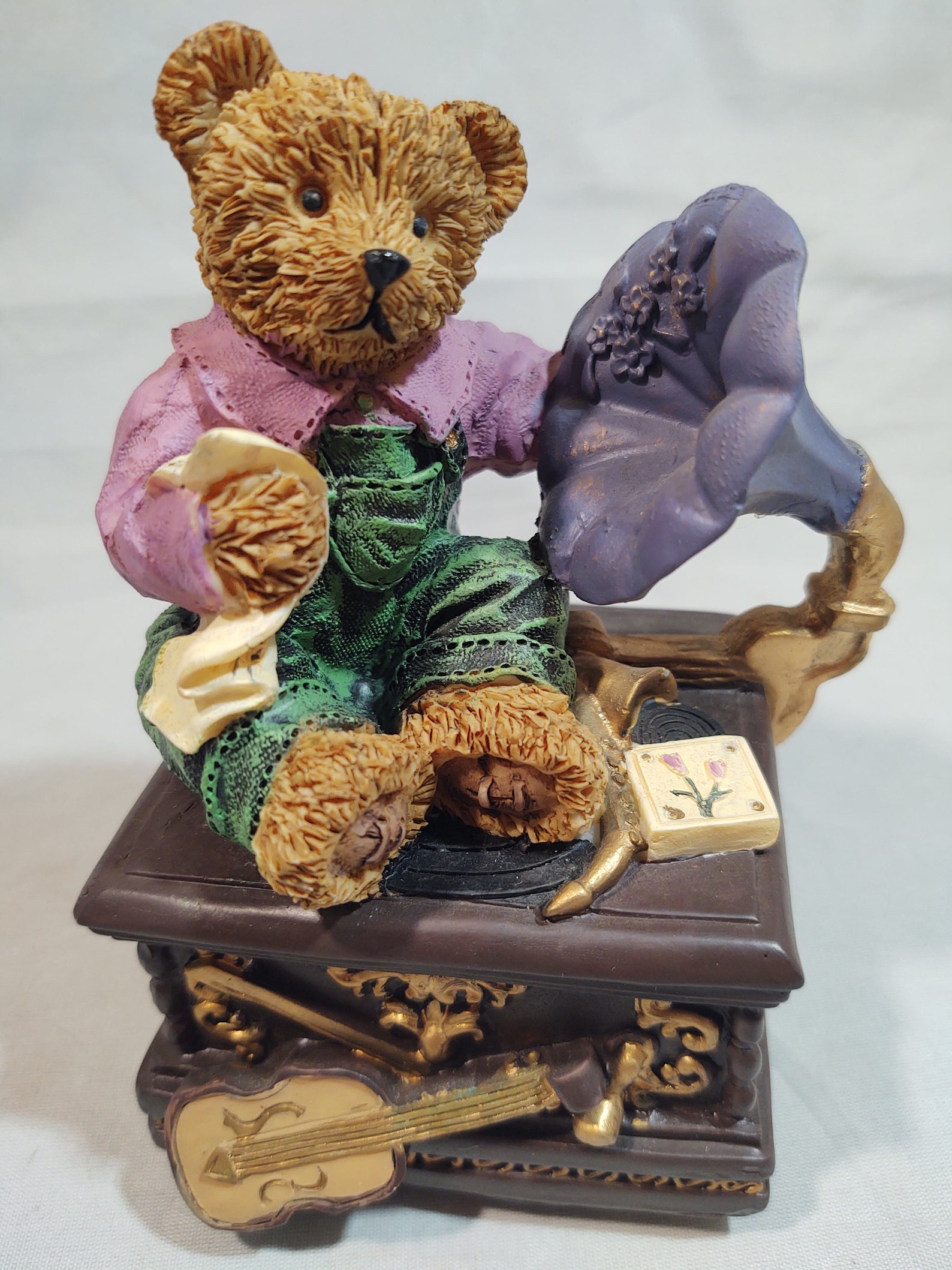 Resin Teddy Bear With Gramophone Music Box Plays Beautiful Dreamer - Etsy