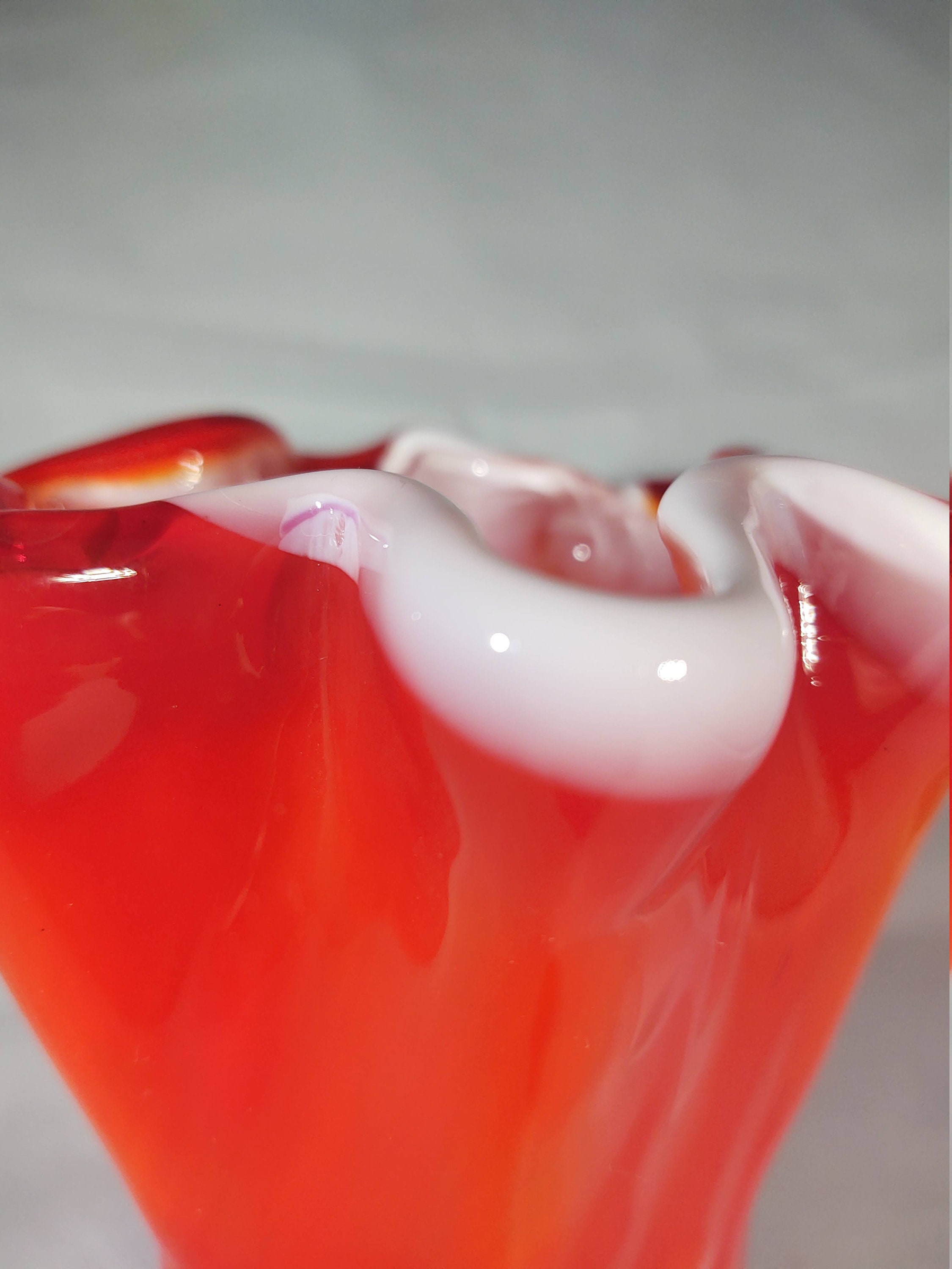 Art Glass Handkerchief Vase in Red Orange and White | Etsy