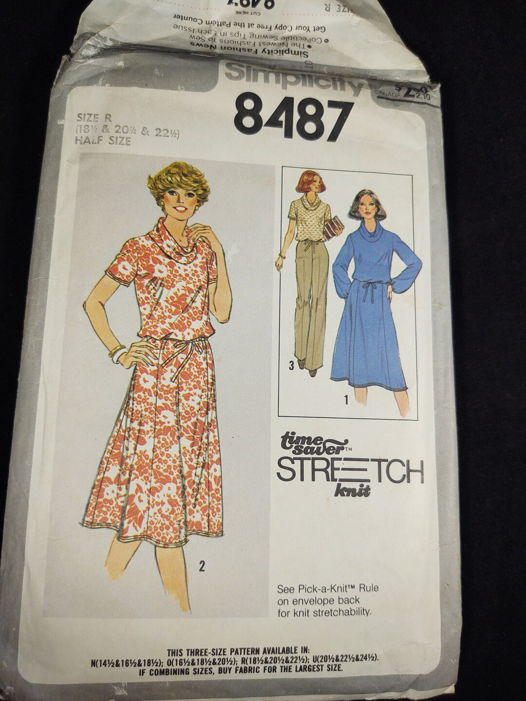 Vintage Simplicity Pattern #8487 Size R Time Saver Stretch Knit 18 1/2 ...