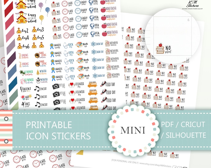 Printable Mini School Event Stickers No School Late Start | Etsy
