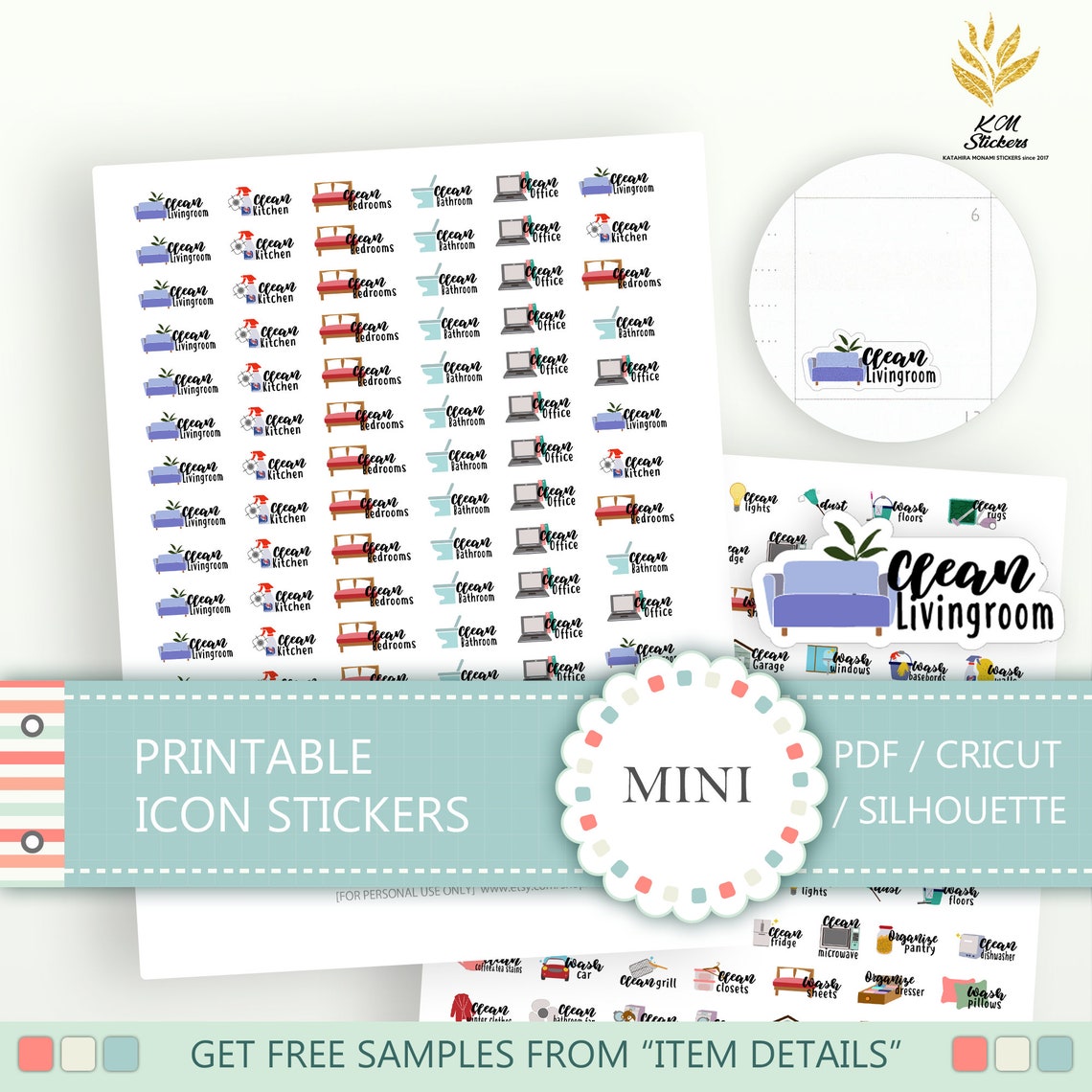 Printable Mini Clean Stickers Clean Livingroom Kitchen | Etsy