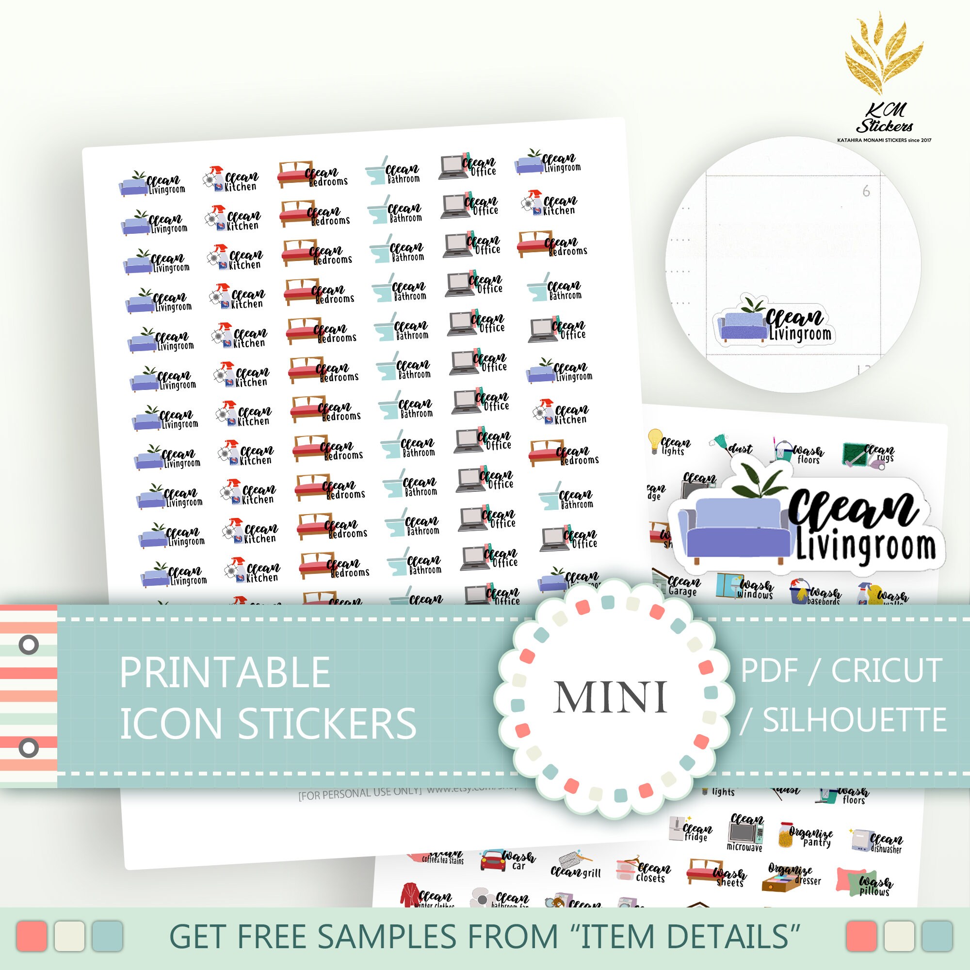 Printable Mini Clean Stickers Clean Livingroom Kitchen | Etsy