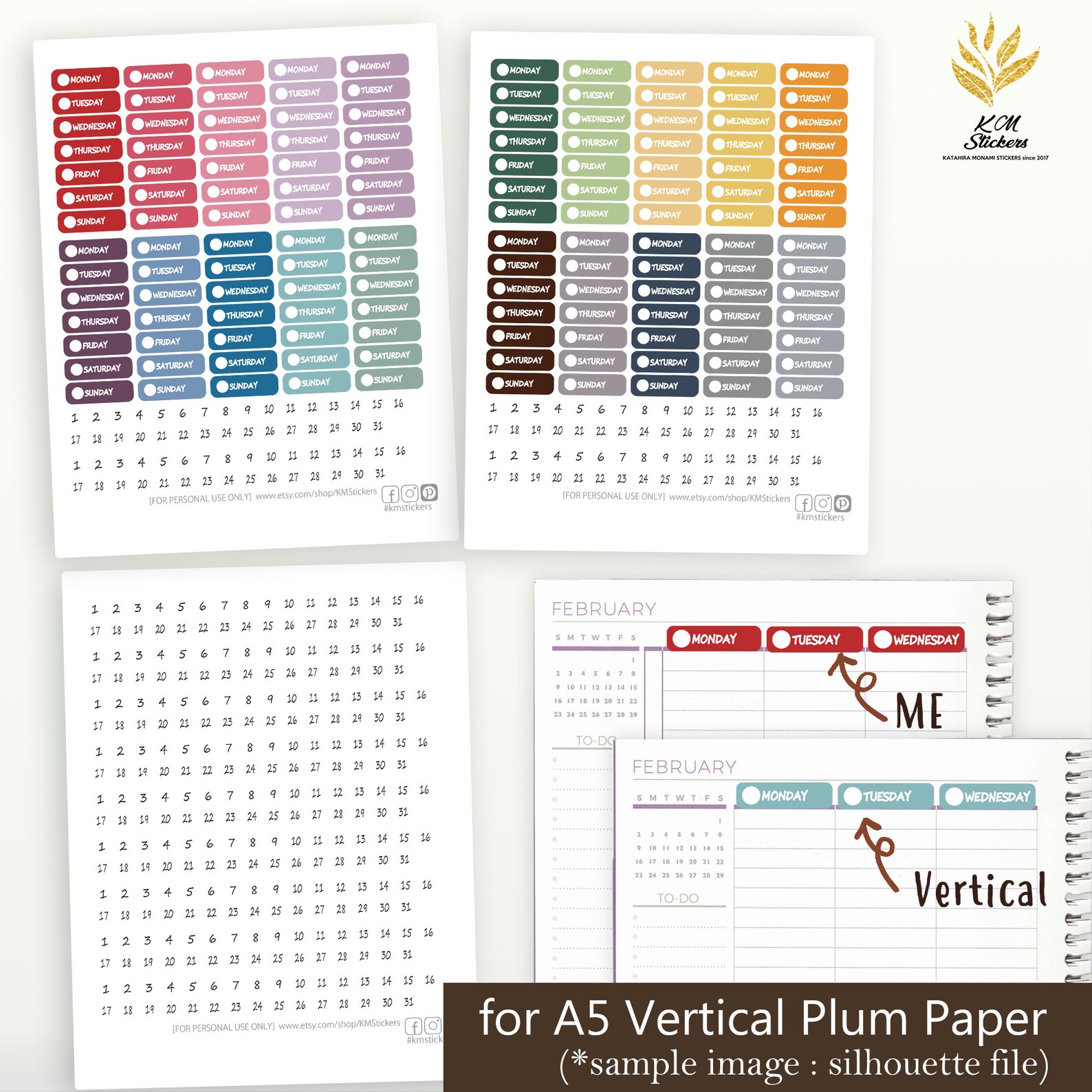 Printable Days of the Week Stickers A5 7x9 8.5x11 Vertical - Etsy