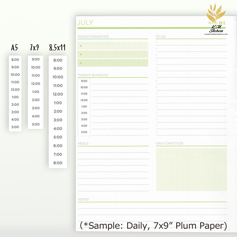 Printable Daily Time Strip Stickers A5 7x9 8.5x11 Plum | Etsy