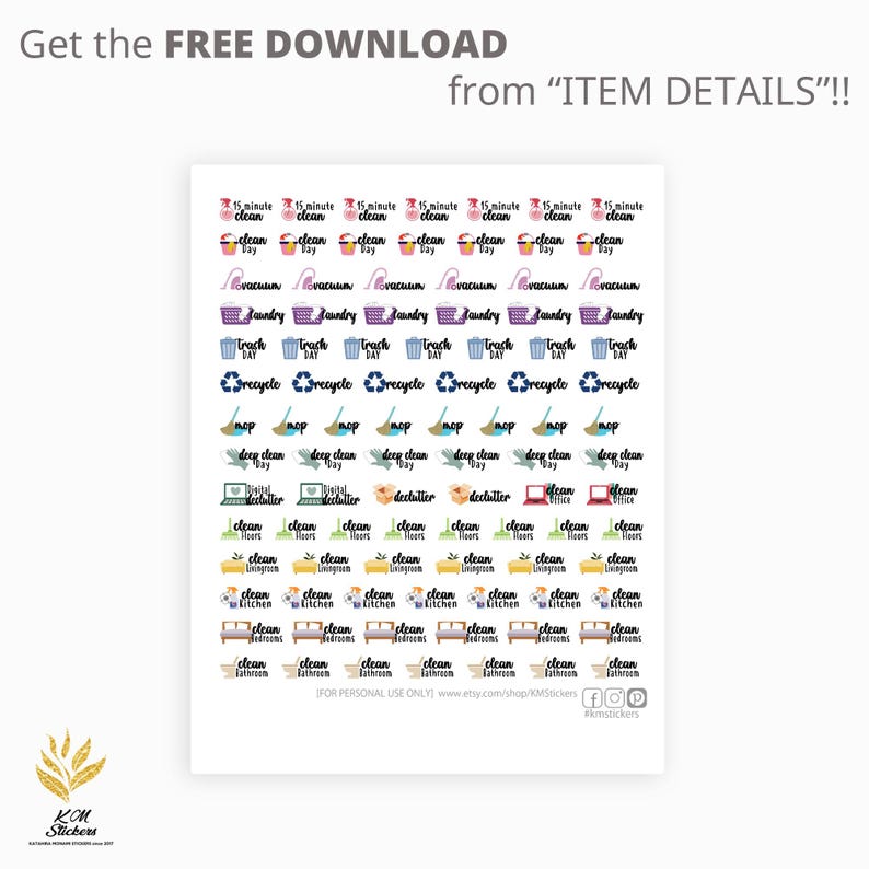 Printable Mini Clean Stickers Bundle, Planner Stickers, Cleaning ...