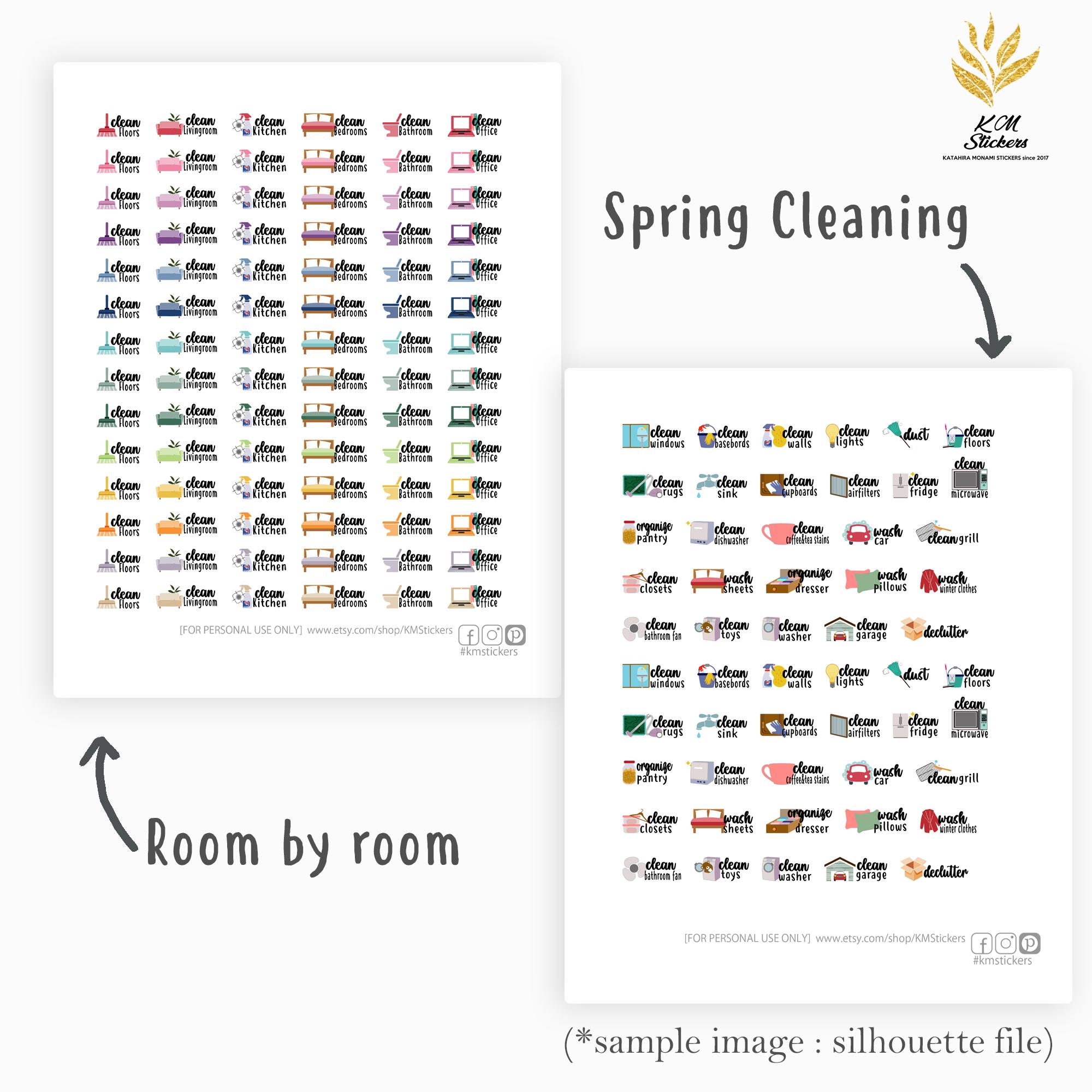 Printable Mini Clean Stickers Bundle, Planner Stickers, Cleaning ...
