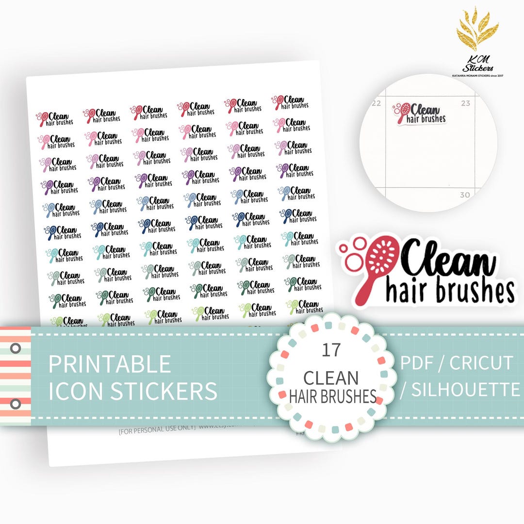 Printable Clean Hair Brushes Stickers, Planner Stickers, Clean Stickers ...