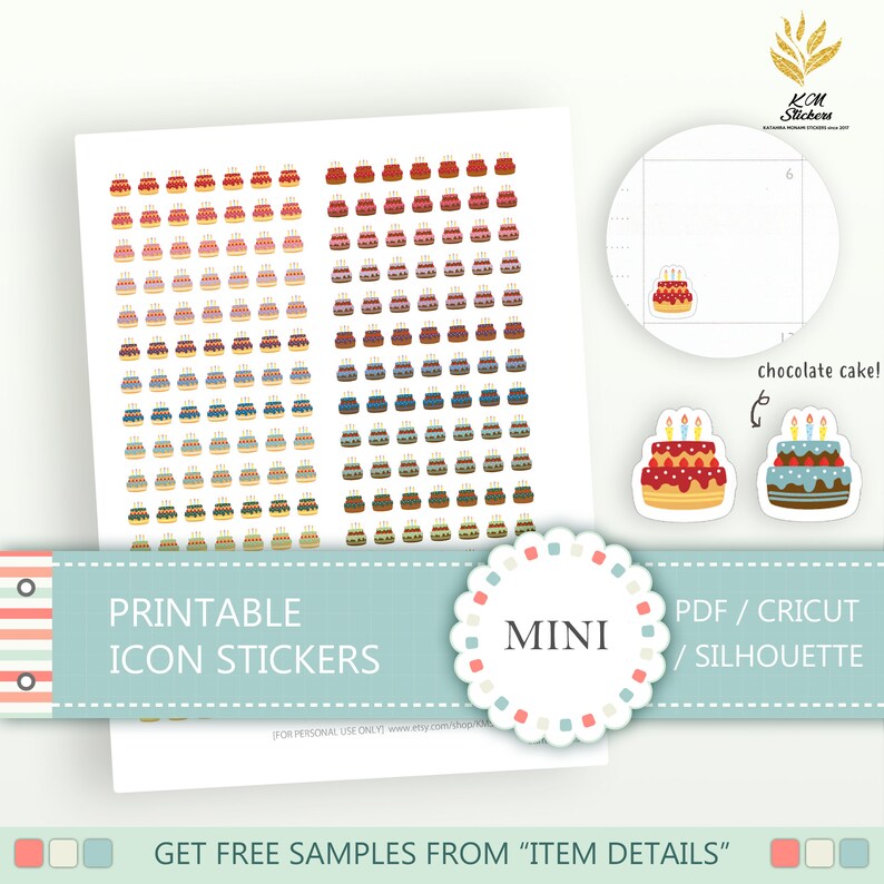 Printable Mini Birthday Cake Stickers Planner Stickers | Etsy