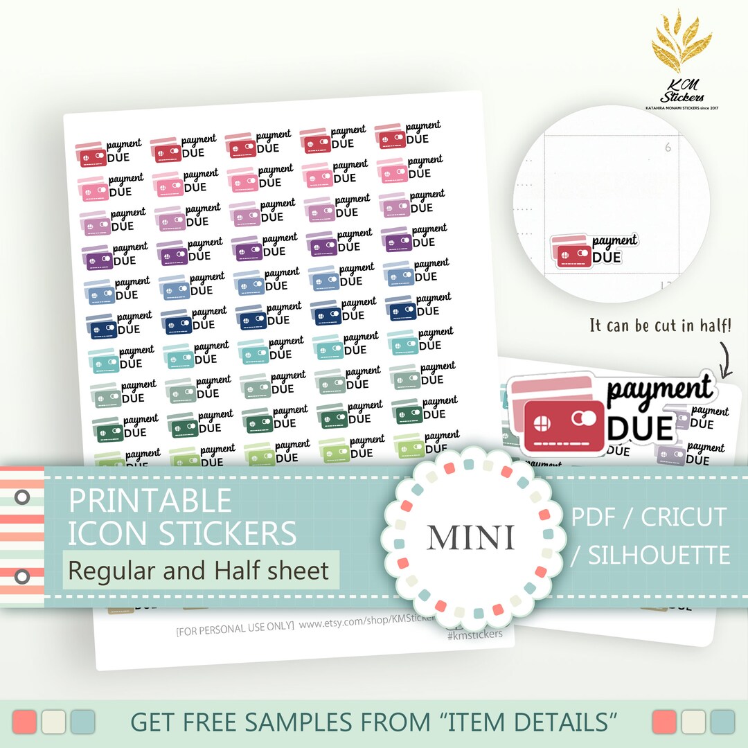 Printable Mini Payment Due Stickers(regular and Half Sheet Size ...
