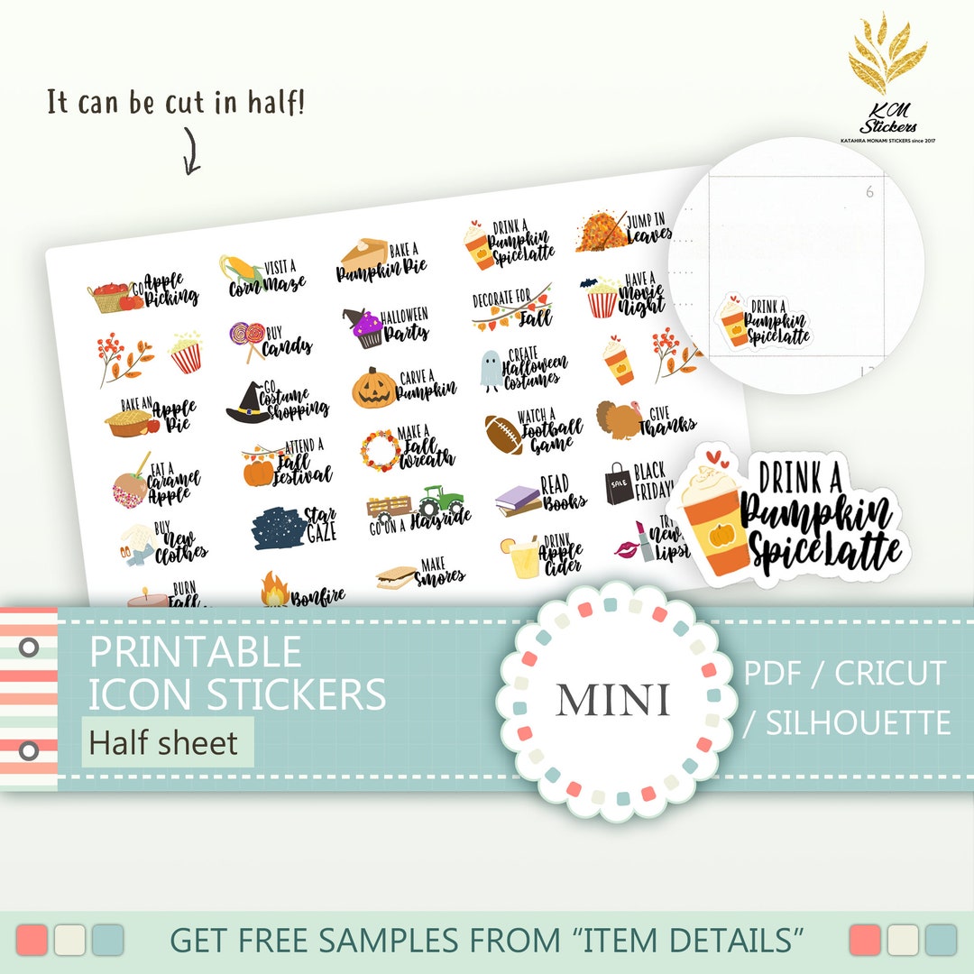 Printable Mini Fall Bucket List Stickers(half Sheet Size), Planner ...