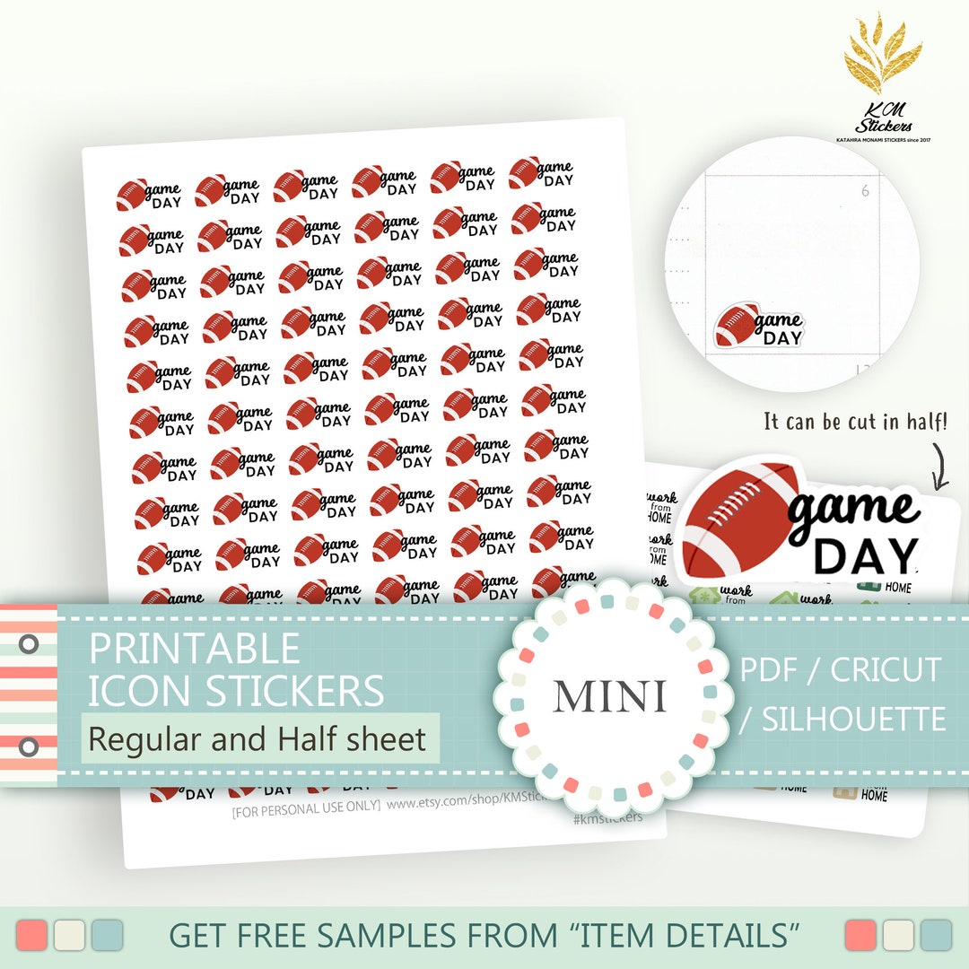 Printable Mini Football Game Day Stickers(regular and Half Sheet Size ...