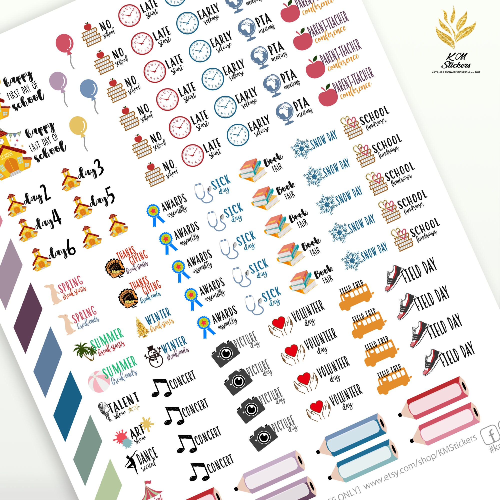 Printable Mini School Event Stickers, No School, Late Start, Early ...