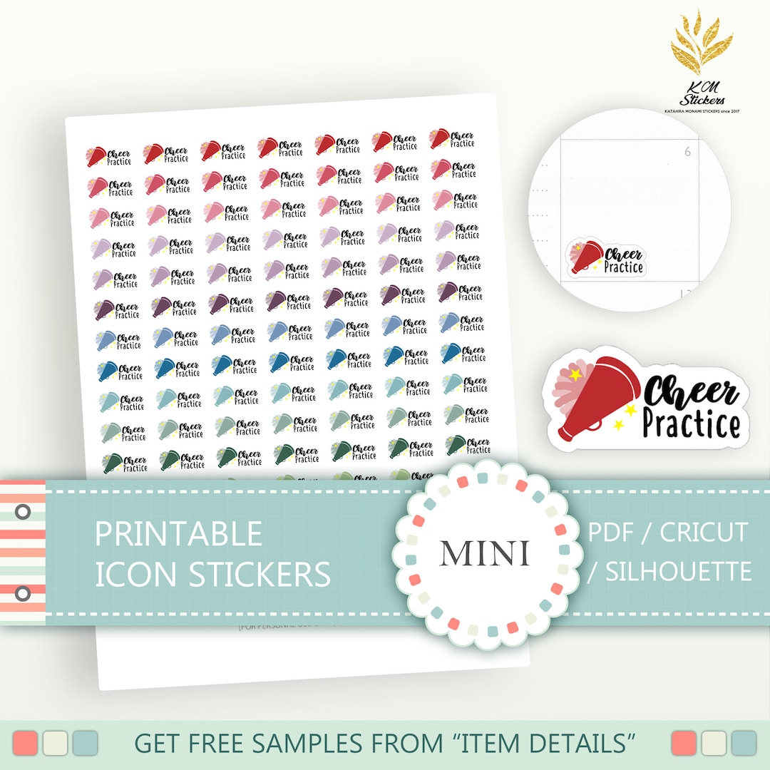 Printable Mini Cheer Practice Stickers, Planner Stickers, Cheerleader ...