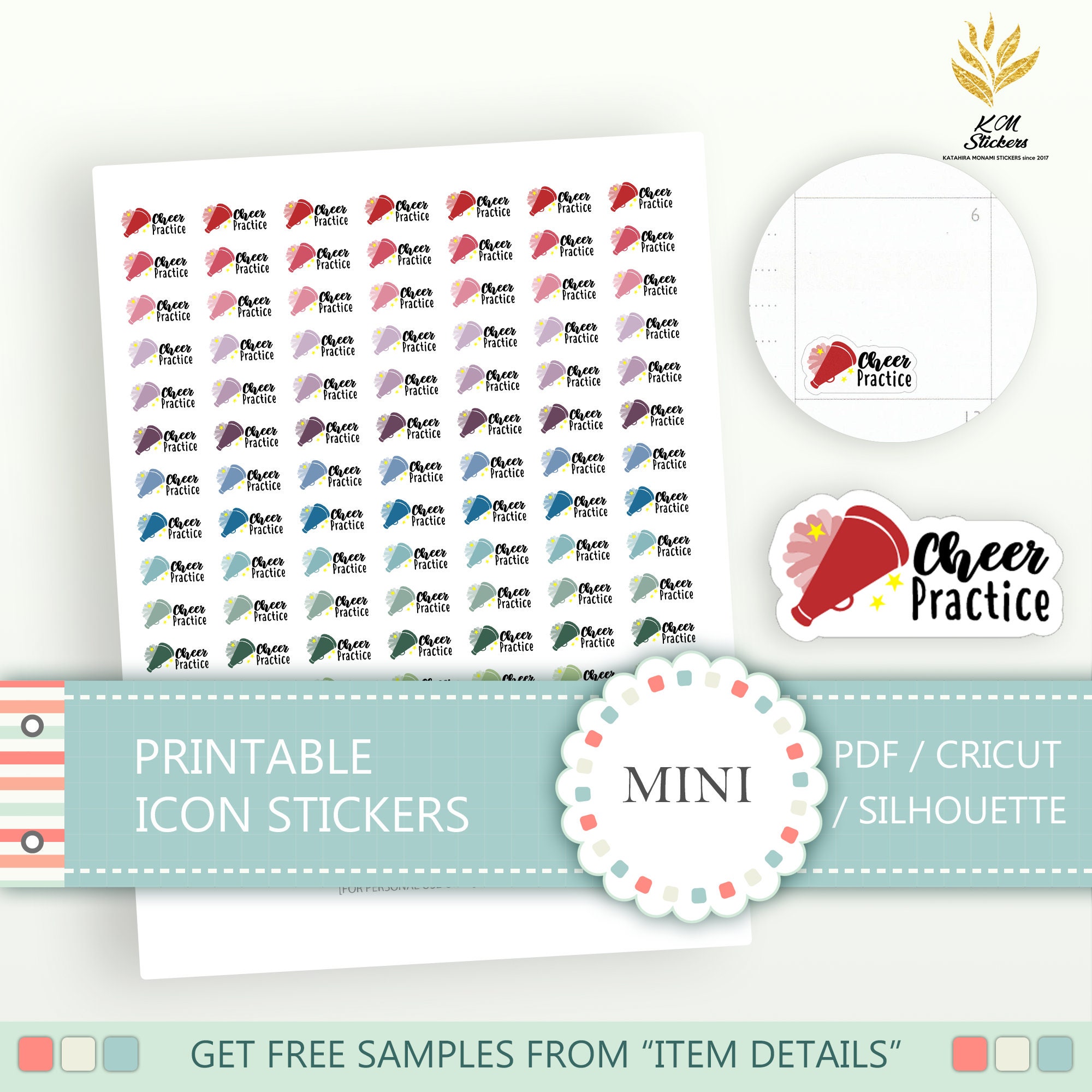 Printable Mini Cheer Practice Stickers Planner Stickers - Etsy