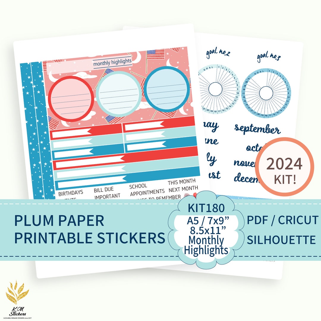KIT 180, Printable Monthly Notes Kit 2024 for A5, 7x9, 8.5x11 Plum ...