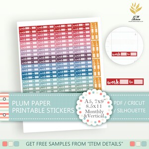 Printable Work Time Stickers, A5, 7x9, 8.5x11 Monthly and Vertical Plum ...