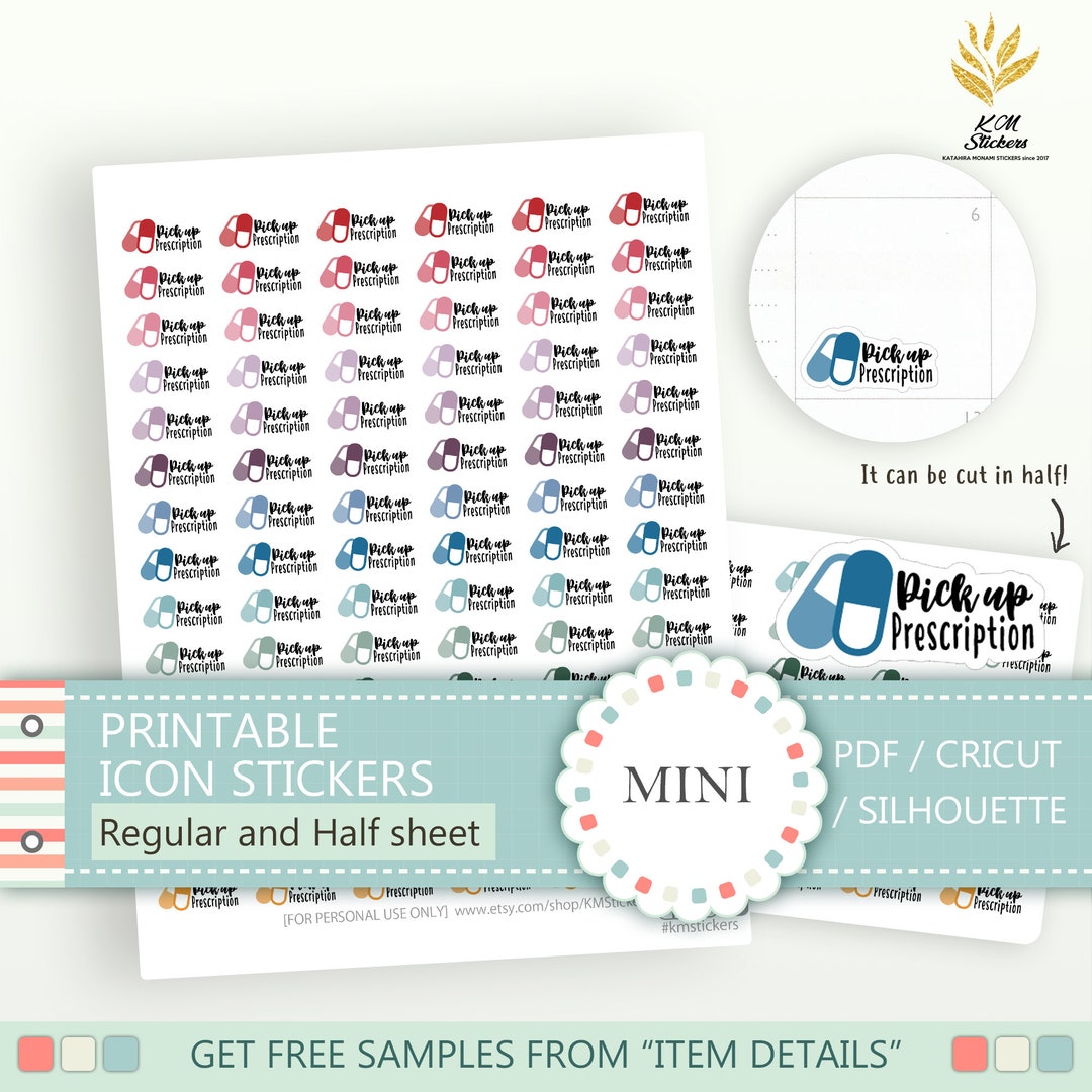 Printable Mini Pick up Prescription Stickersregular and Half Sheet Size ...