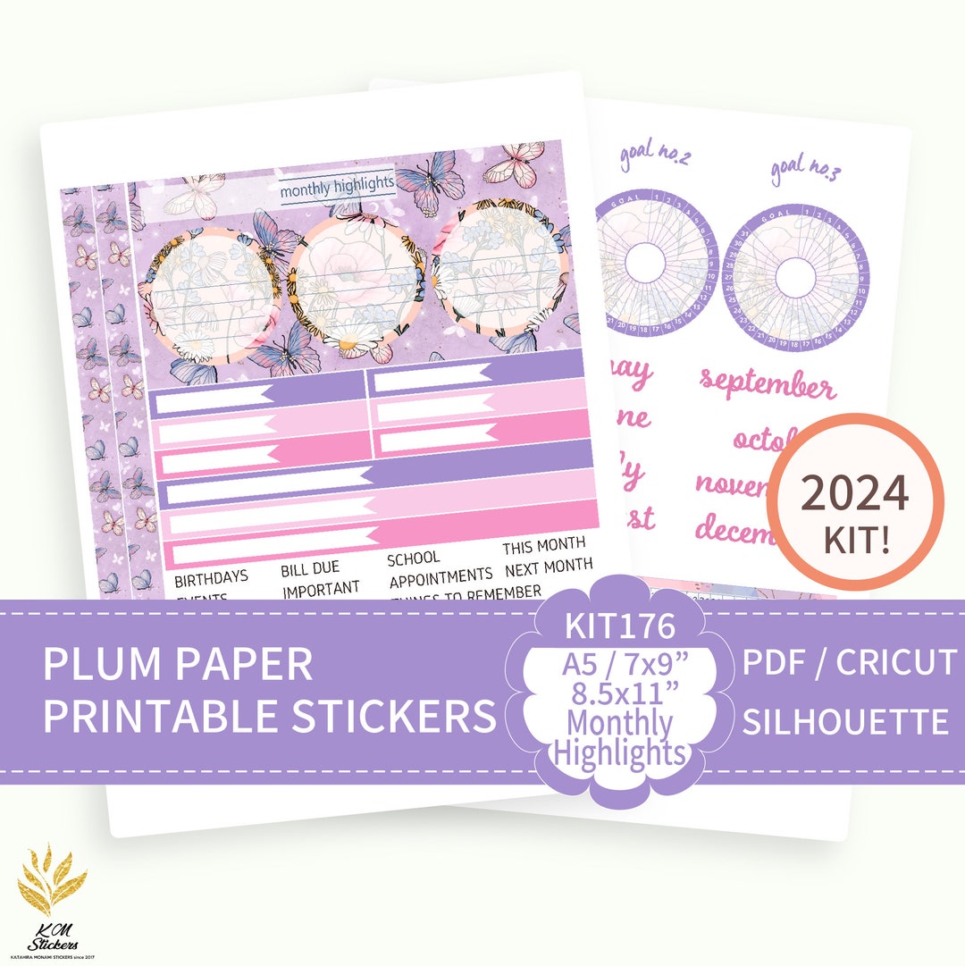 KIT 176, Printable Monthly Notes Kit 2024 for A5, 7x9, 8.5x11 Plum ...